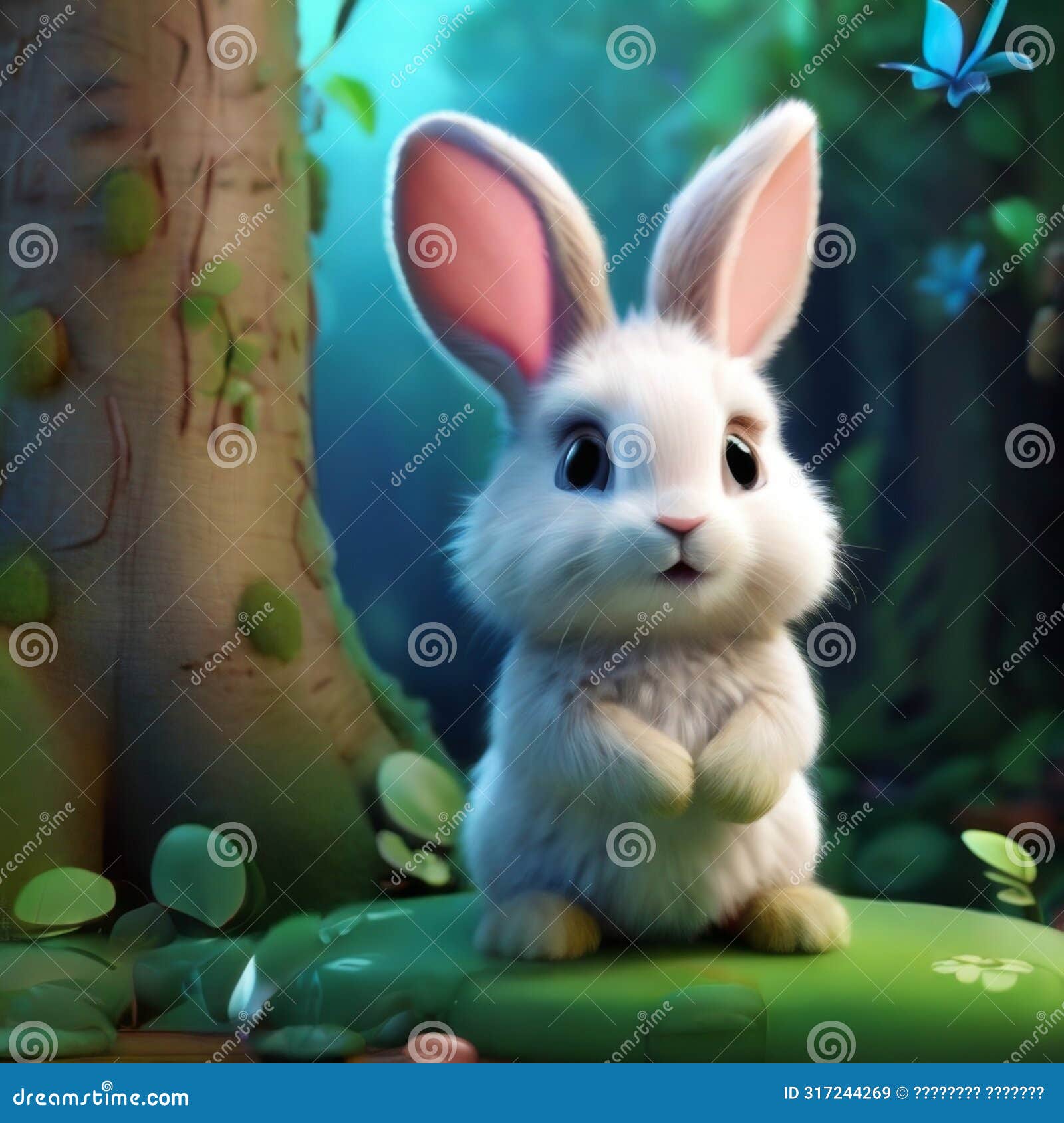Cute Bunny in a Forest Clearing in 3D Stock Illustration - Illustration ...
