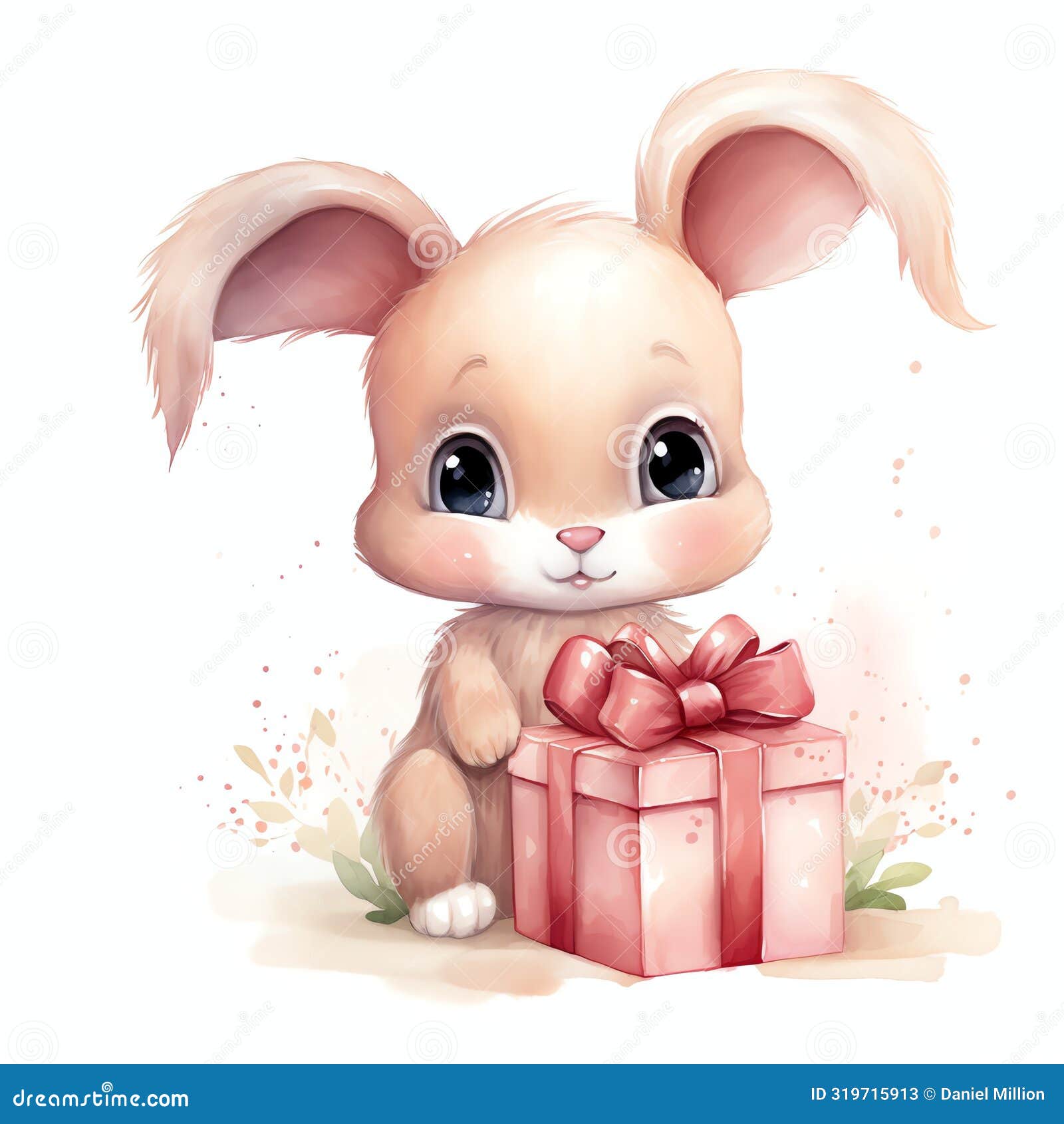 Cute Bunny with Gift Watercolor Illustration Stock Illustration ...