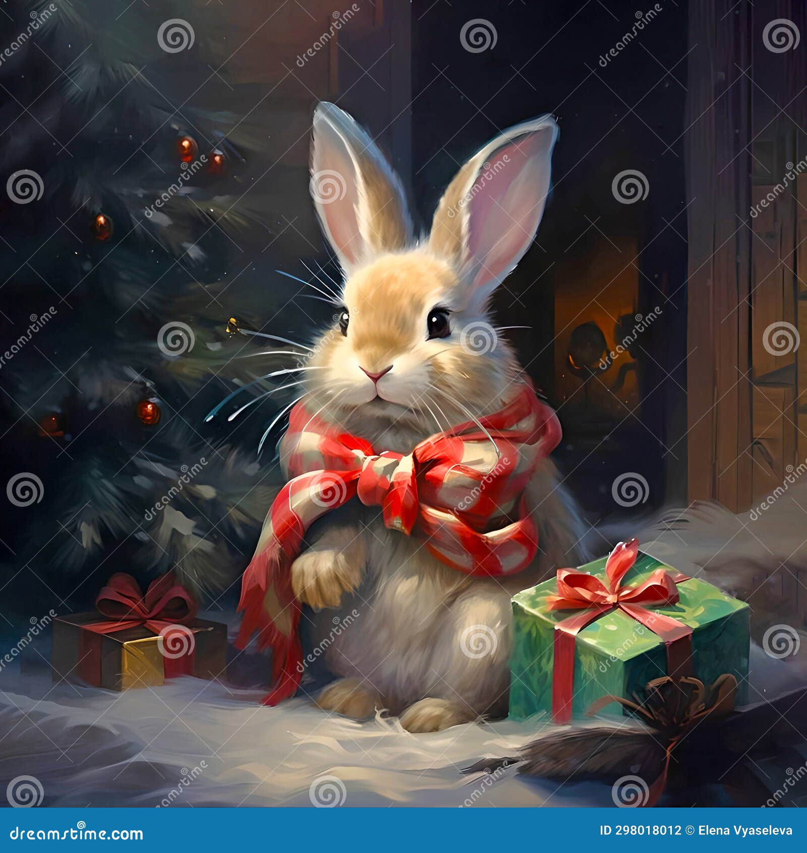 Cute Bunny and Gifts Under the Christmas Tree Stock Photo - Image of ...