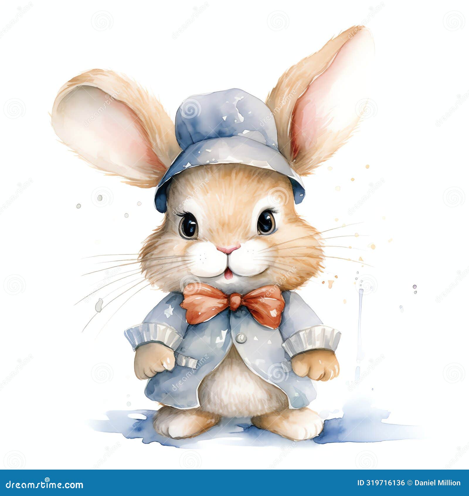 Cute Bunny with Hat Watercolor Illustration Stock Illustration ...