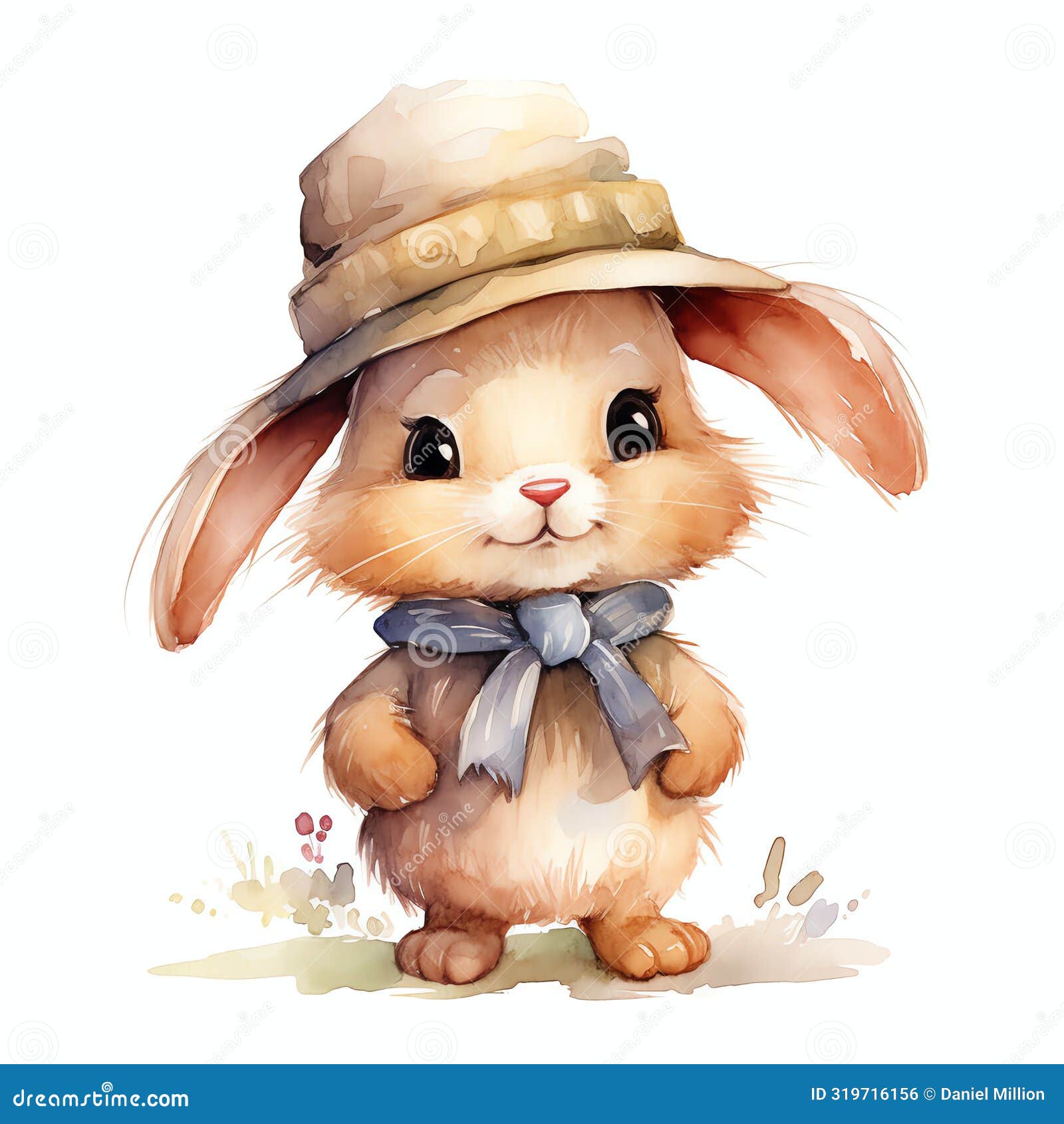 Cute Bunny with Hat Watercolor Illustration Stock Illustration ...
