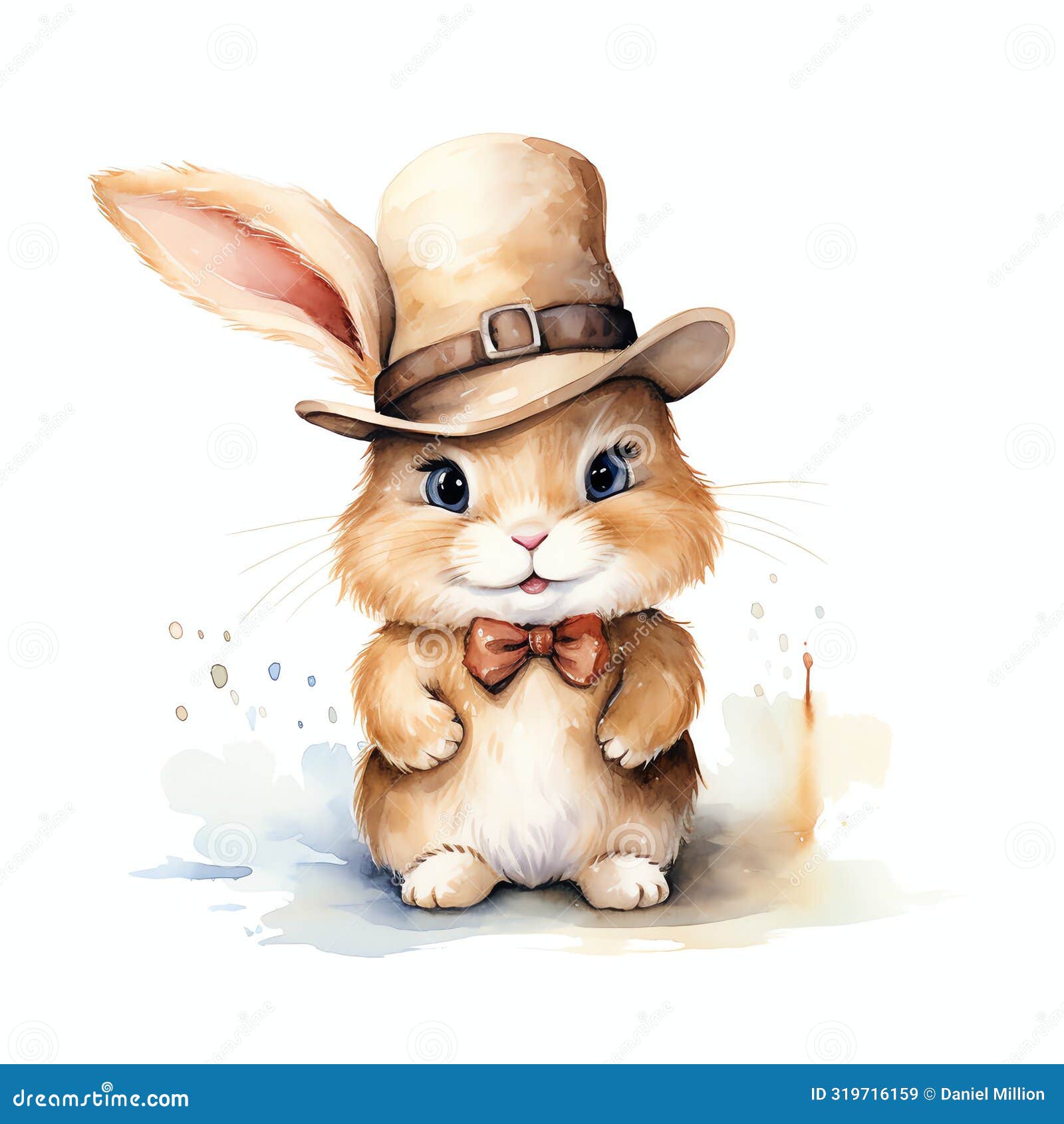 Cute Bunny with Hat Watercolor Illustration Stock Illustration ...