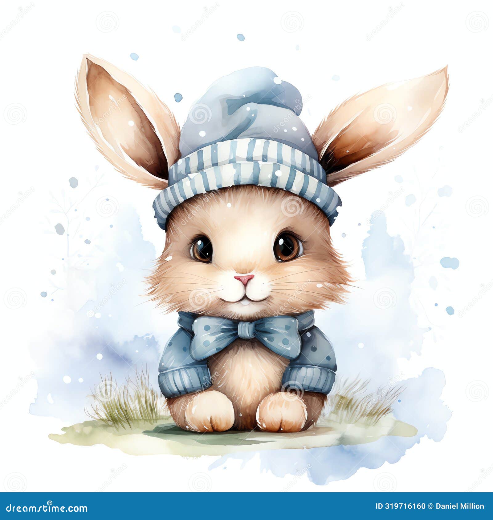 Cute Bunny with Hat Watercolor Illustration Stock Illustration ...