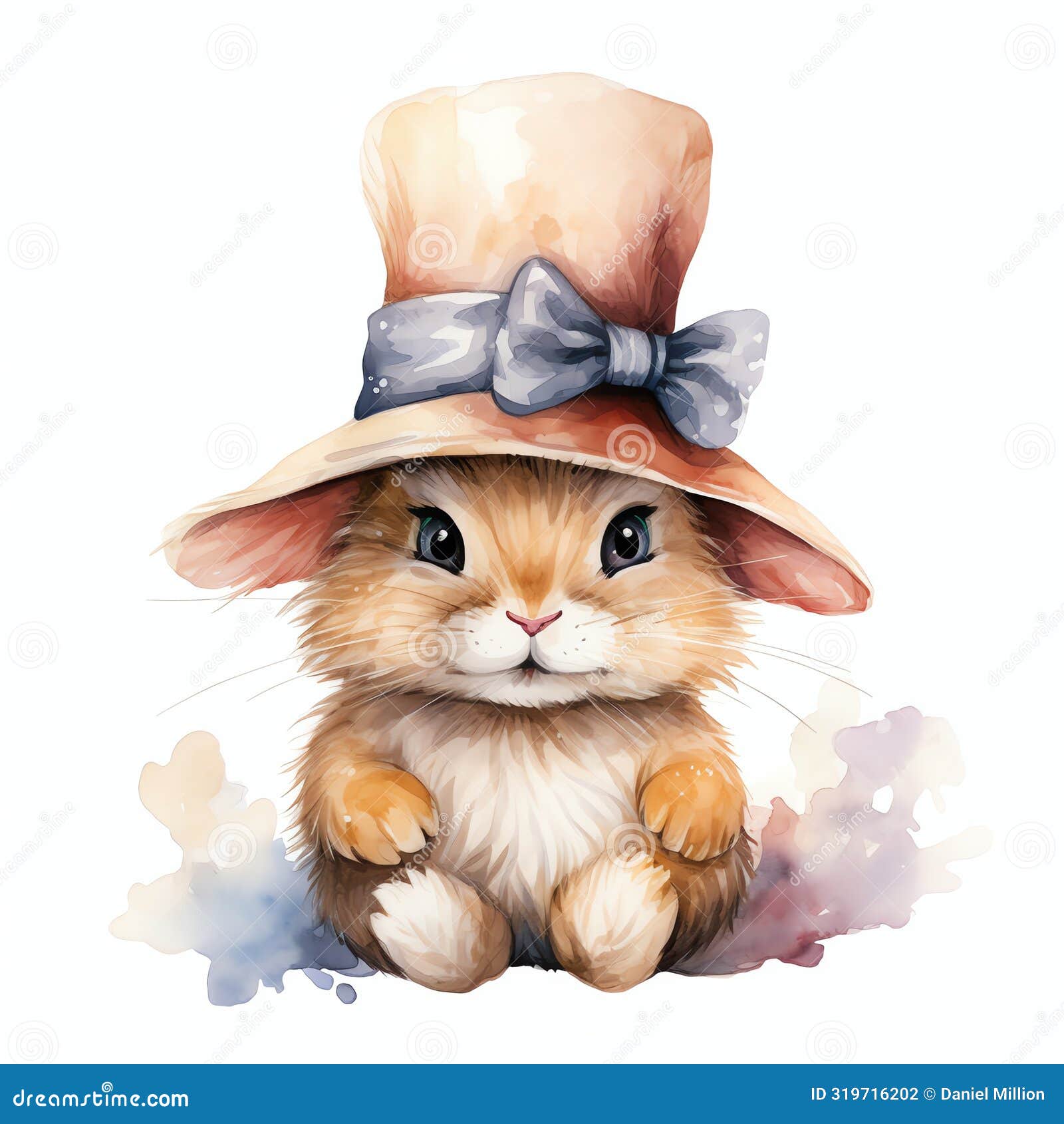 Cute Bunny with Hat Watercolor Illustration Stock Illustration ...