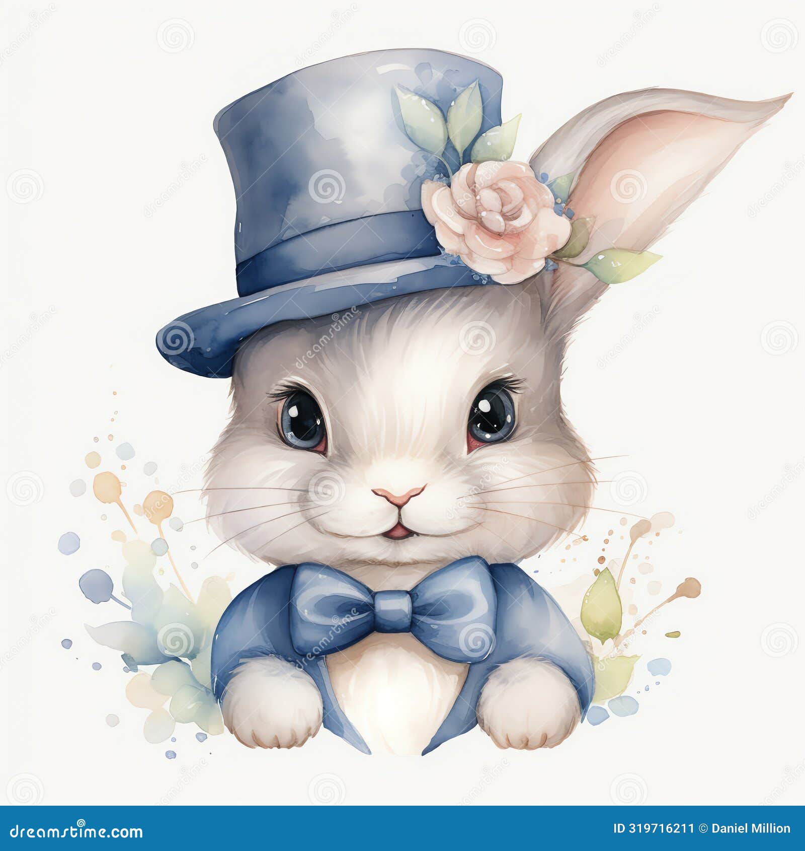 Cute Bunny with Hat Watercolor Illustration Stock Illustration ...