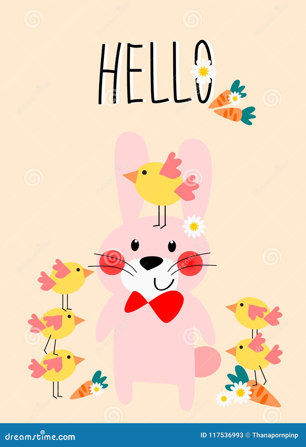 Cute Bunny with Hello Background Stock Vector - Illustration of cartoon ...