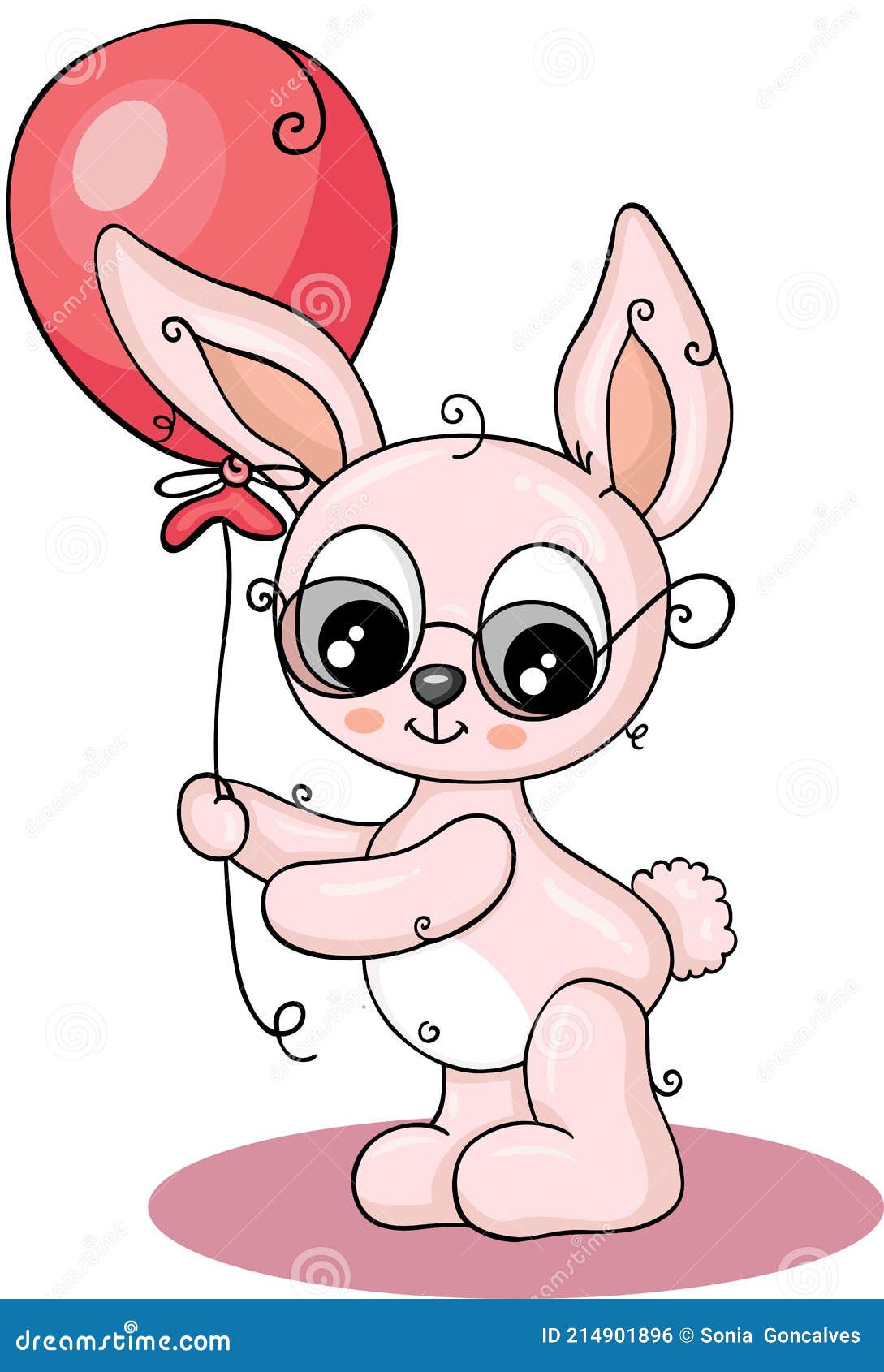 Cute Bunny Holding a Balloon Stock Vector - Illustration of child ...