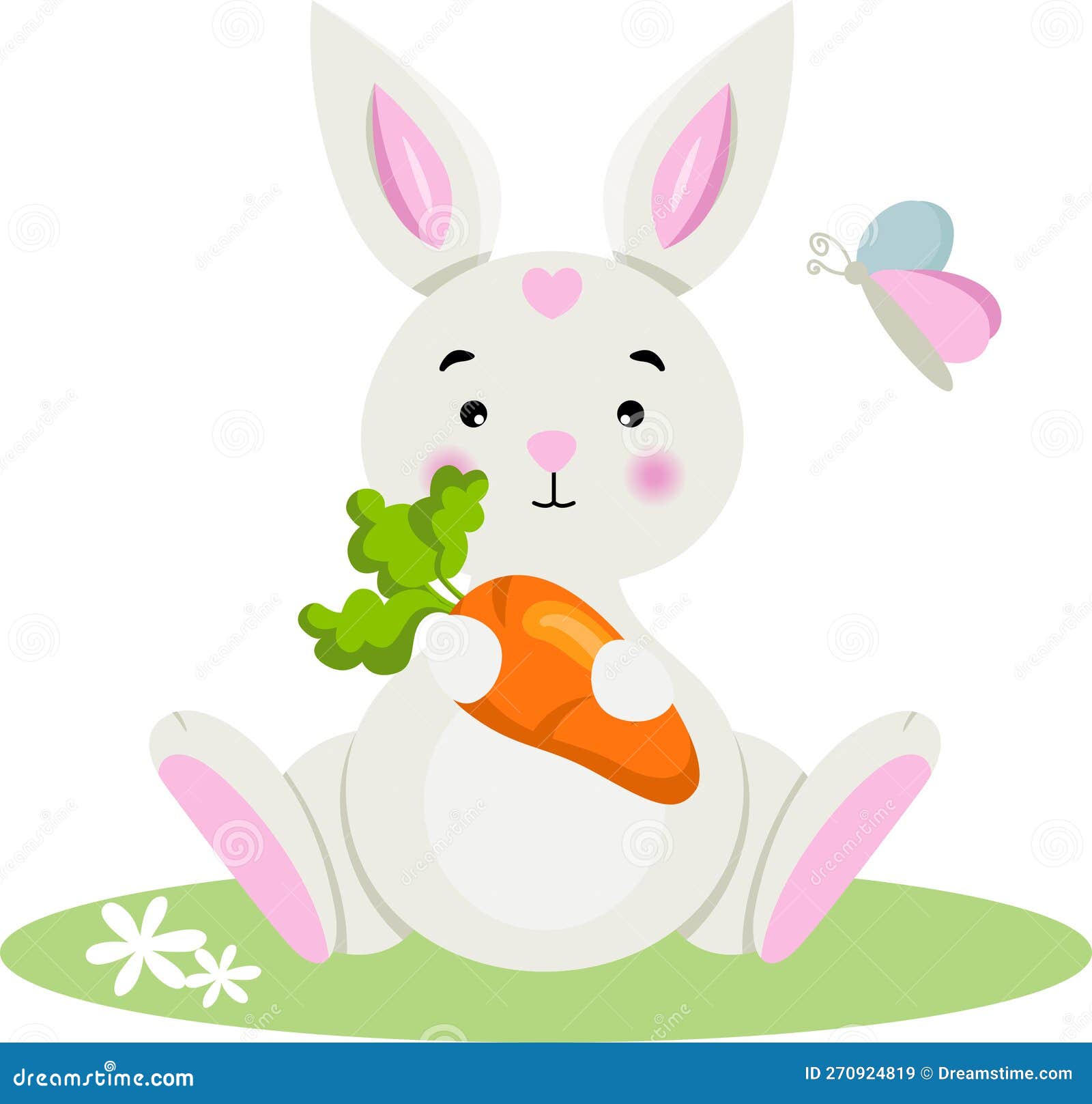 Cute Bunny Holding a Carrot in the Garden Stock Vector - Illustration ...