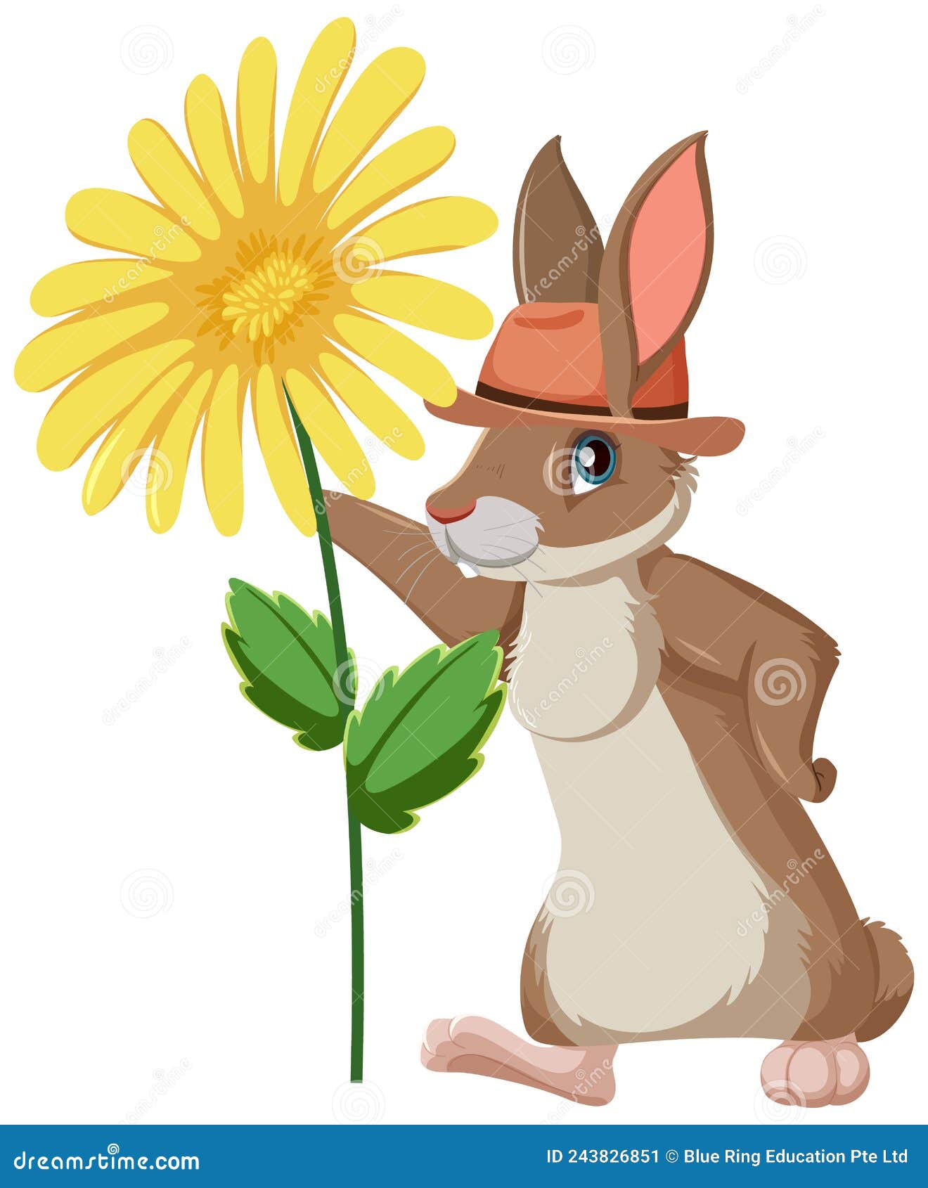 Cute Bunny Holding Yellow Flower Stock Vector - Illustration of animals ...