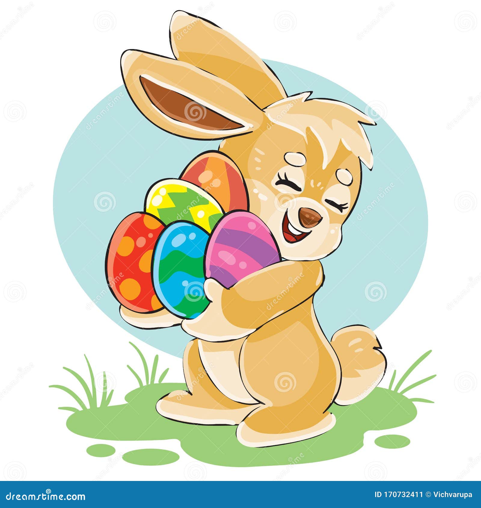 Cute Bunny Holds in Its Paws a Lot of Easter Eggs Painted in Different ...