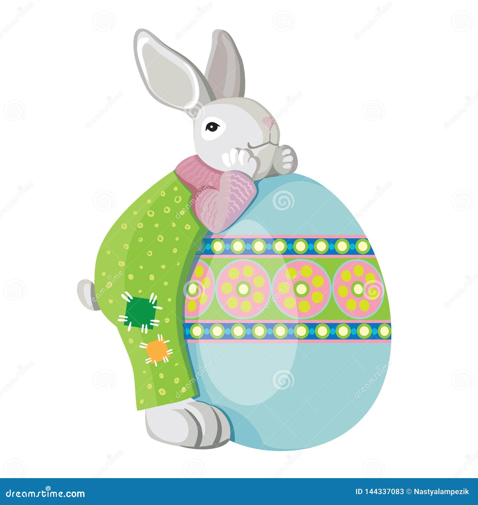 Cute Bunny Hugs Easter Painted Egg. Vector Illustration Isolated on ...