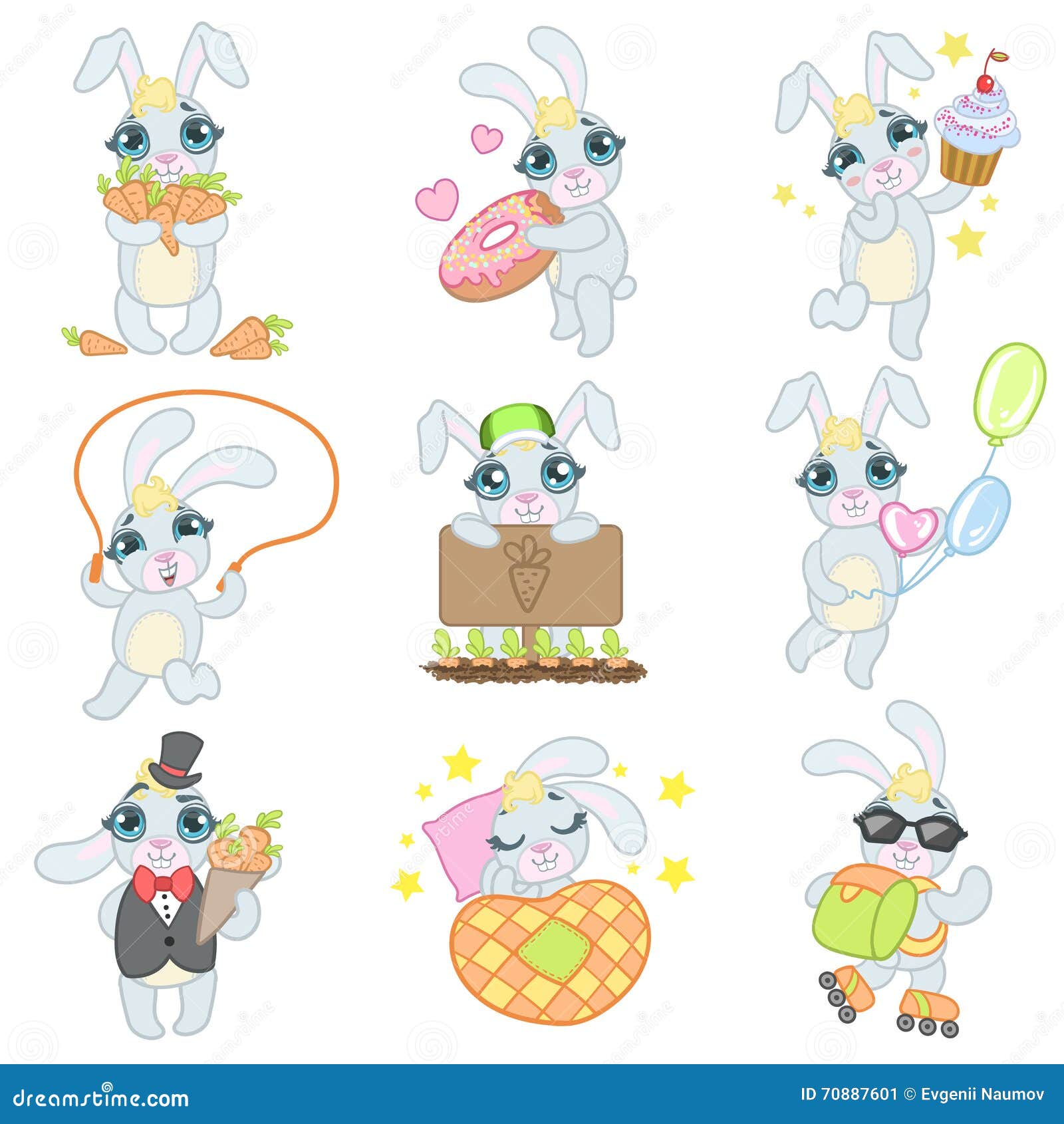Cute Bunny Illustrations Set Stock Vector - Illustration of animal ...