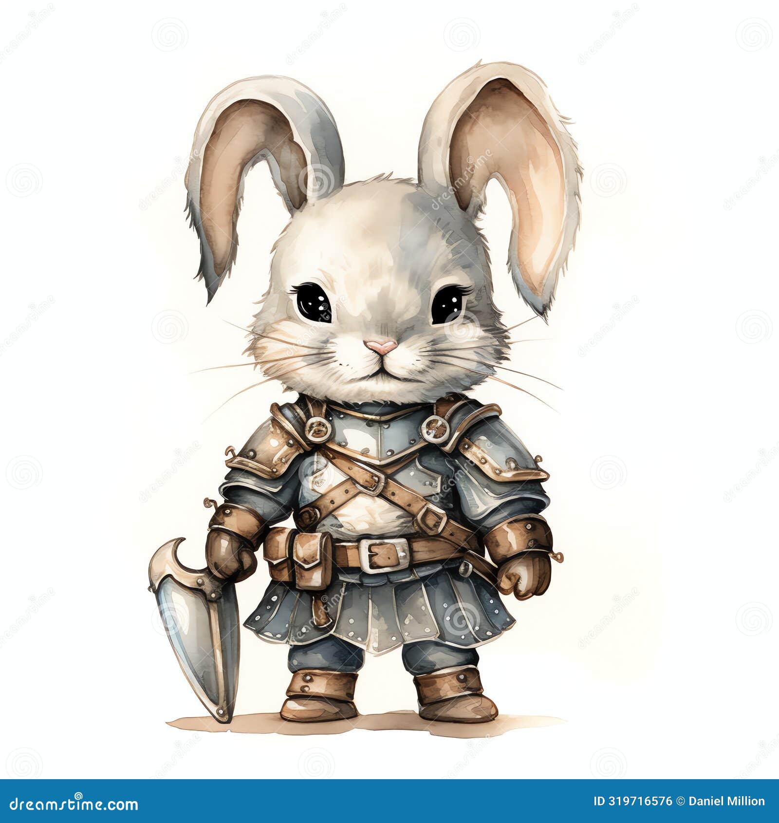 Cute Bunny with Knight Armor Watercolor Illustration Stock Illustration ...