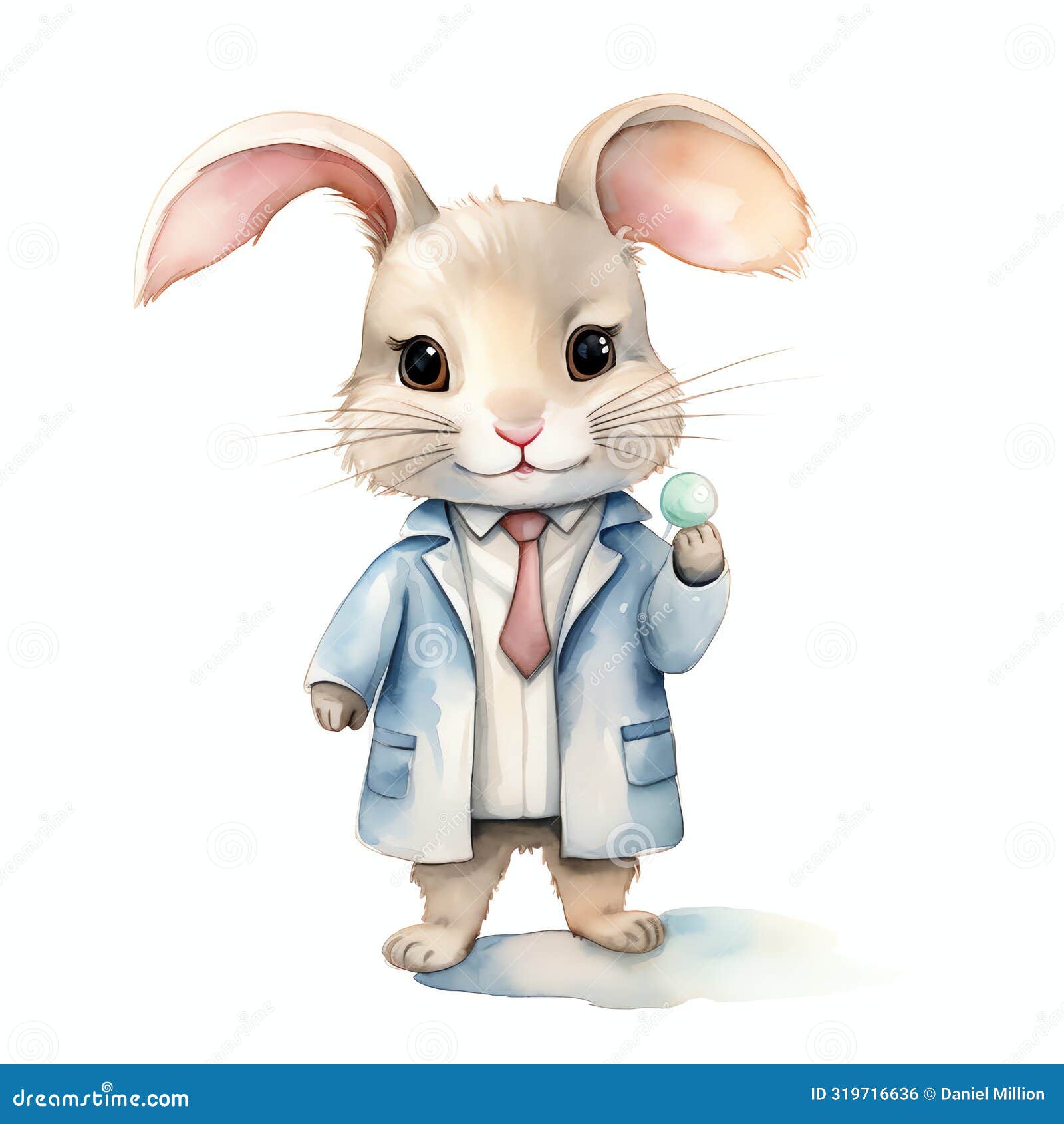 Cute Bunny with Lab Coat Watercolor Illustration Stock Illustration ...
