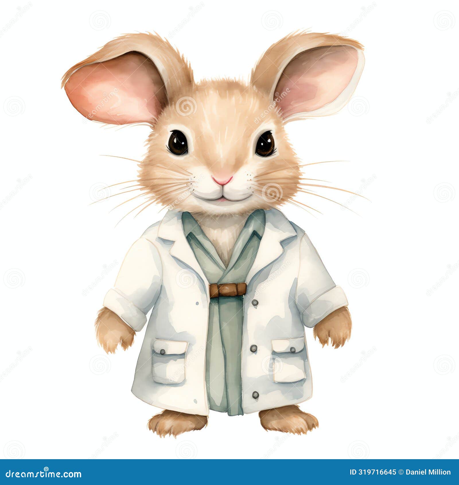 Cute Bunny with Lab Coat Watercolor Illustration Stock Illustration ...