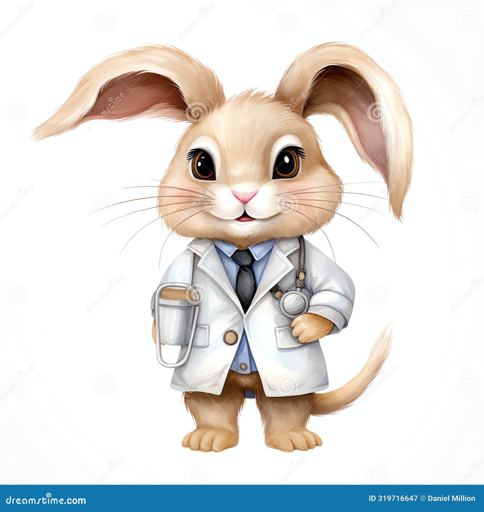 Cute Bunny with Lab Coat Watercolor Illustration Stock Illustration ...