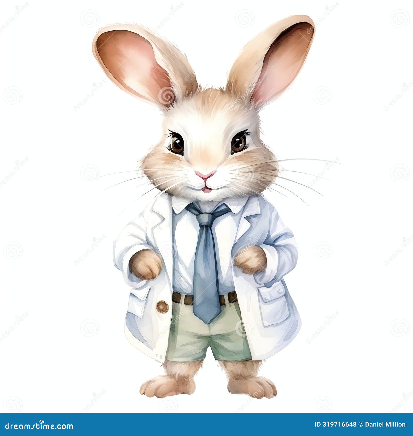 Cute Bunny with Lab Coat Watercolor Illustration Stock Illustration ...