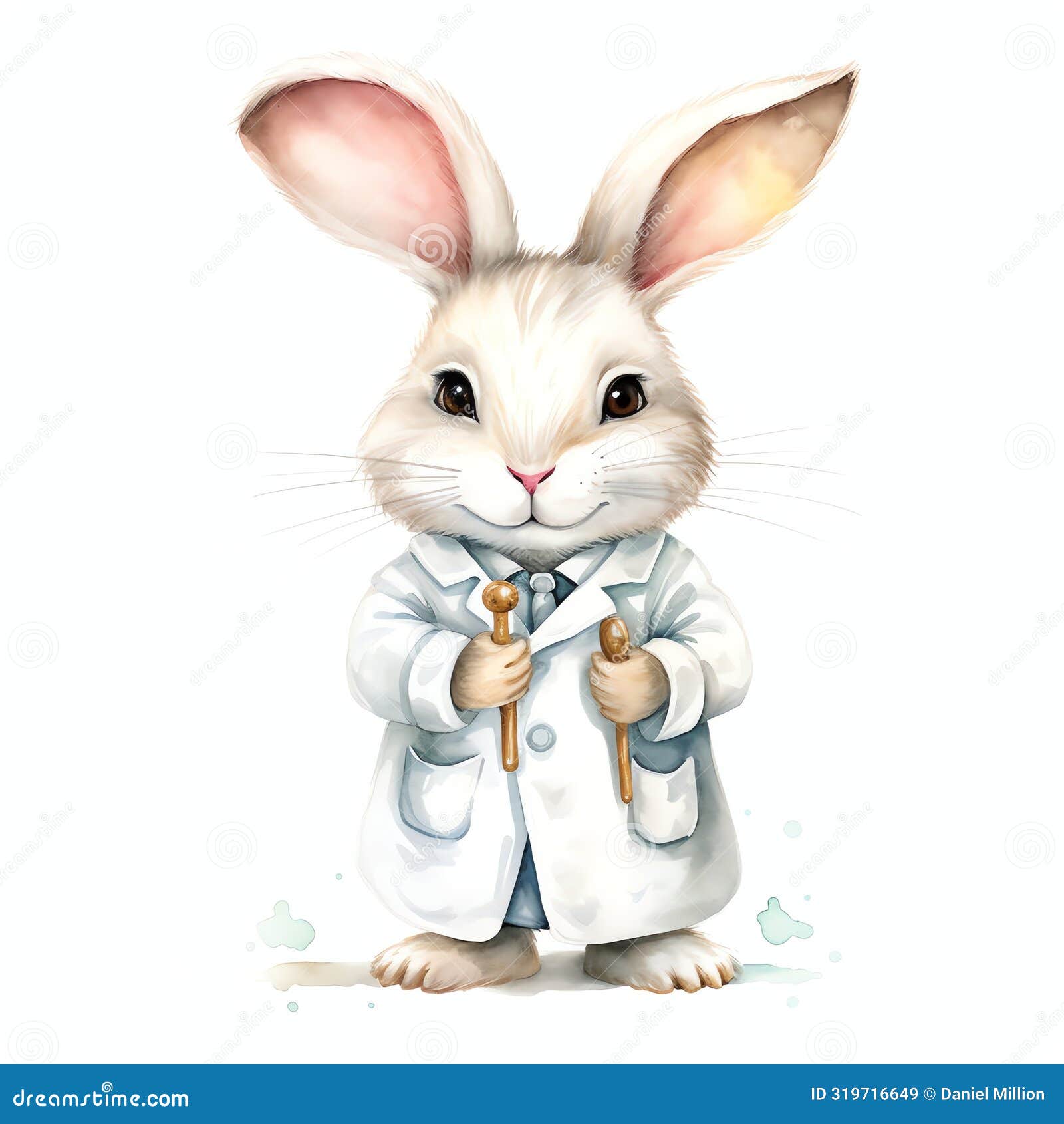 Cute Bunny with Lab Coat Watercolor Illustration Stock Illustration ...
