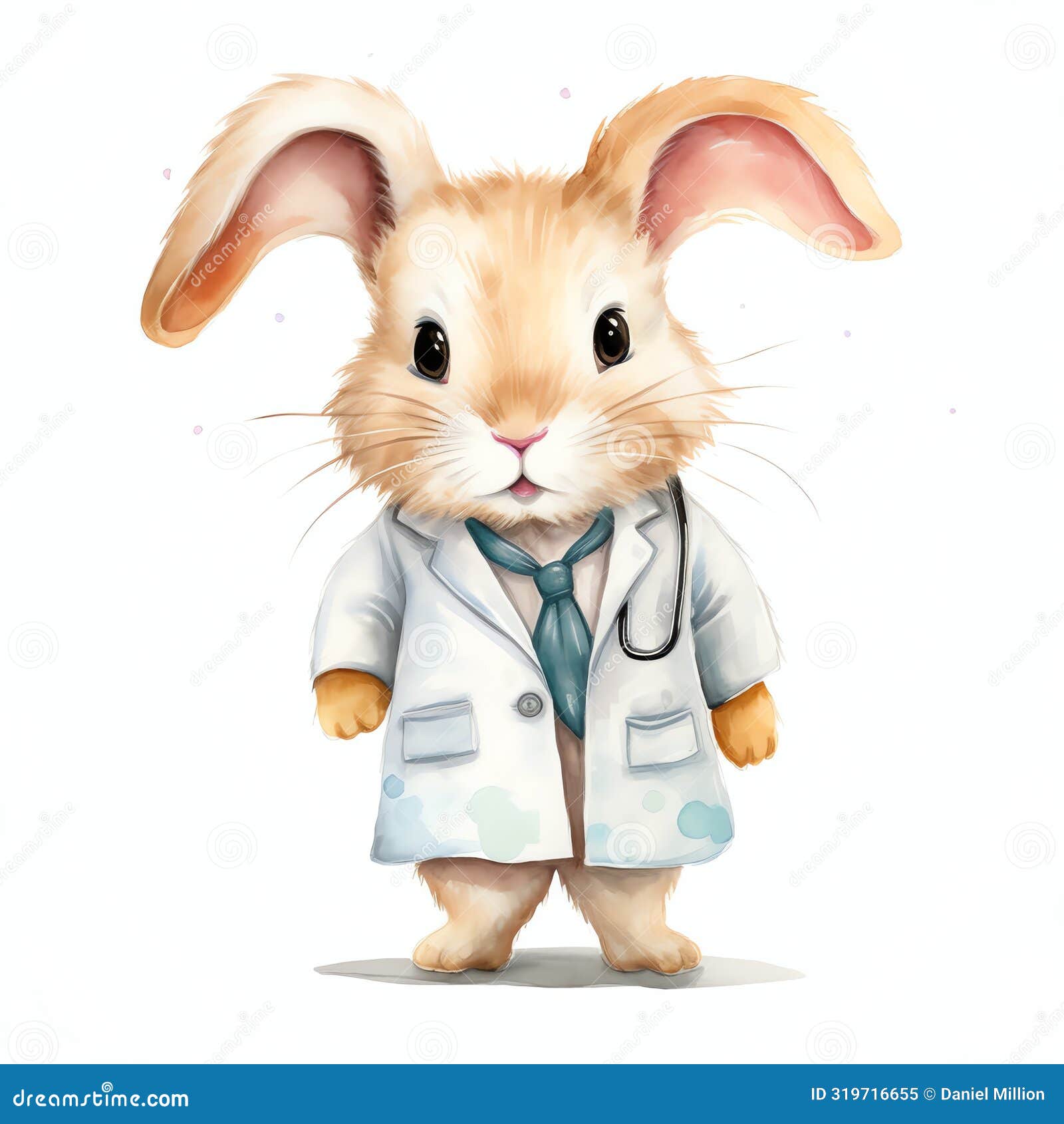 Cute Bunny with Lab Coat Watercolor Illustration Stock Illustration ...