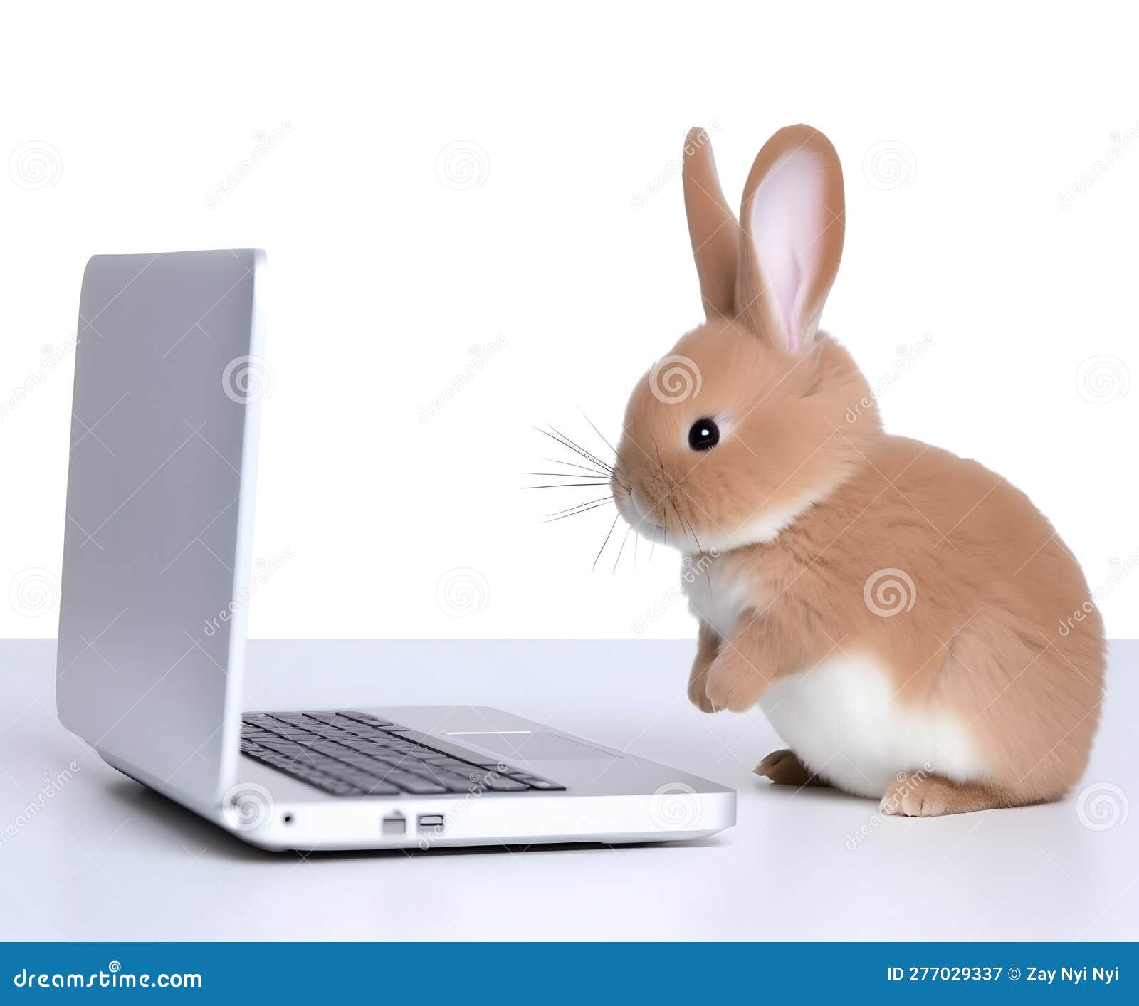 Cute Bunny with Laptop. Concept of Hardworking Pet Stock Illustration ...