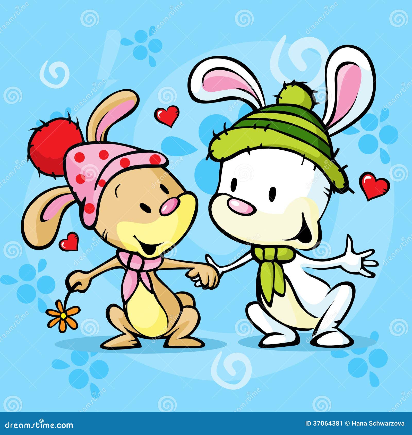 Cute Bunny in Love on Winter Background Stock Vector - Illustration of ...