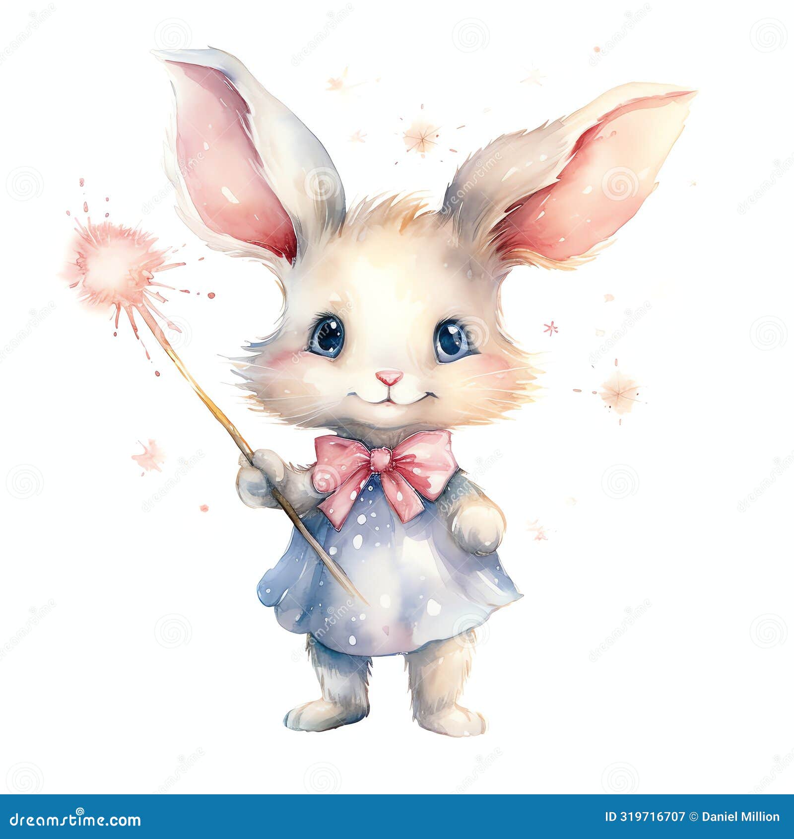 Cute Bunny with Magic Wand Watercolor Illustration Stock Illustration ...