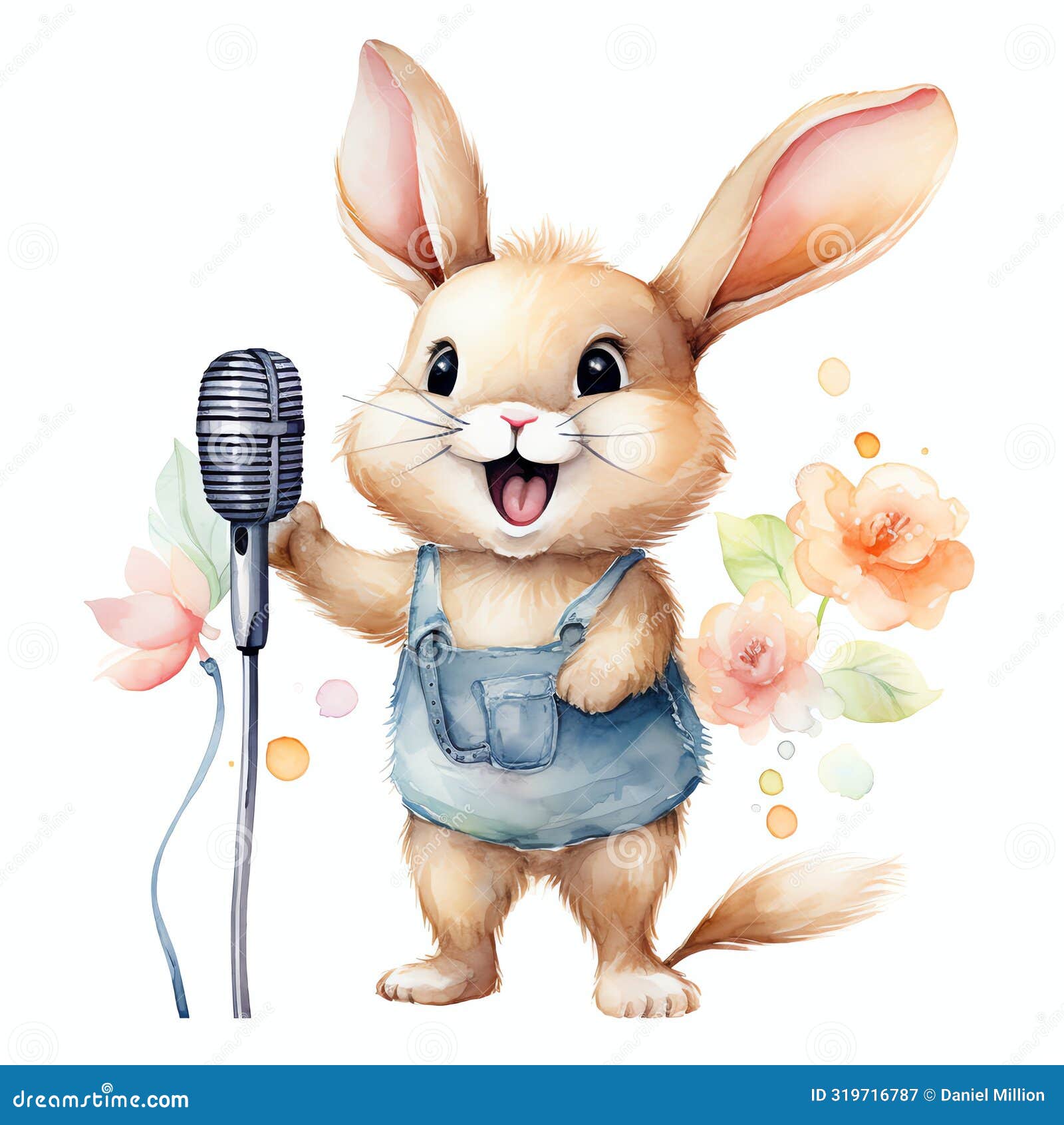 Cute Bunny with Microphone Stand Watercolor Illustration Stock ...