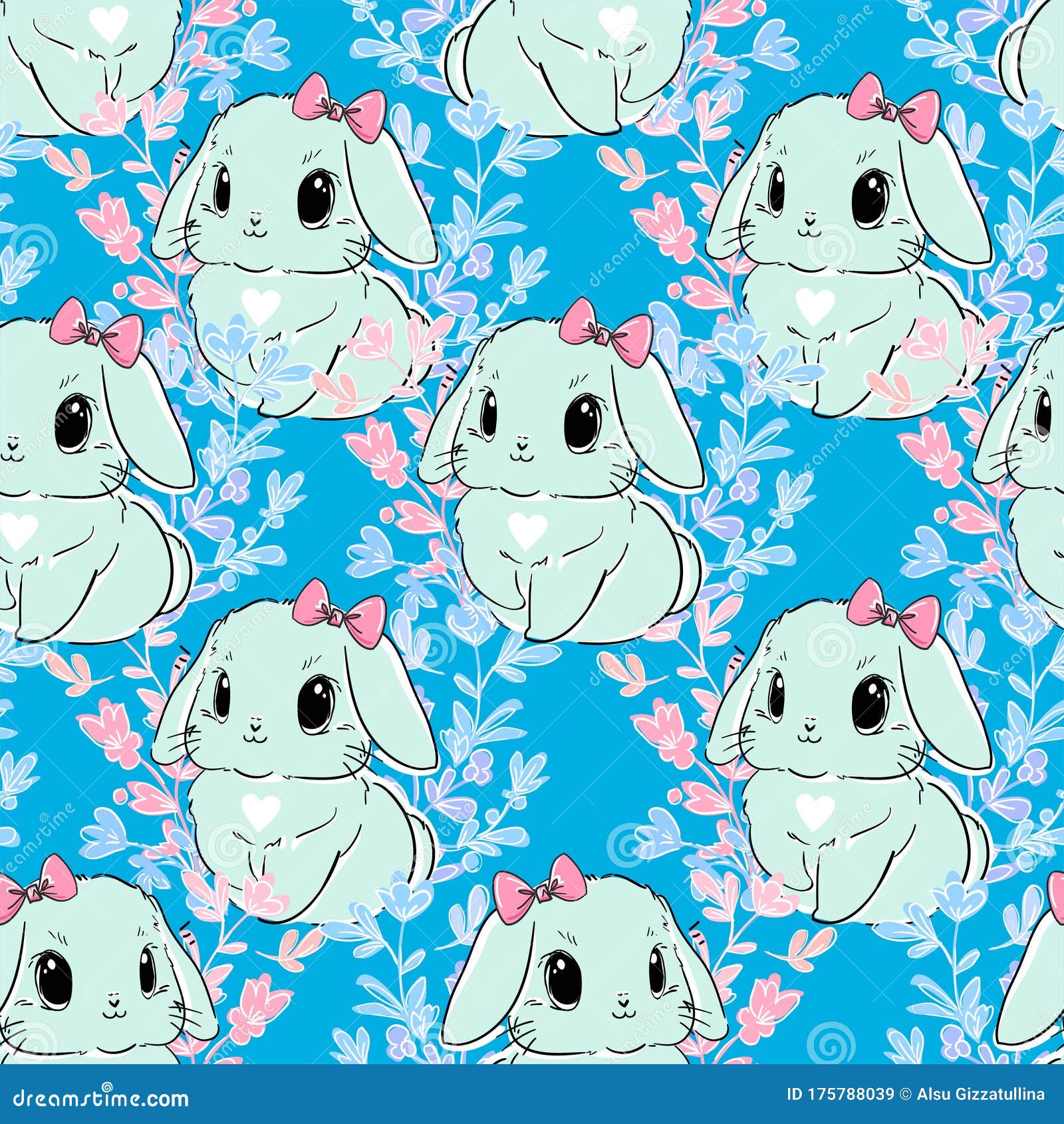 Cute Bunny Pattern. Print Design for Textiles. Vector. Rabbit and ...
