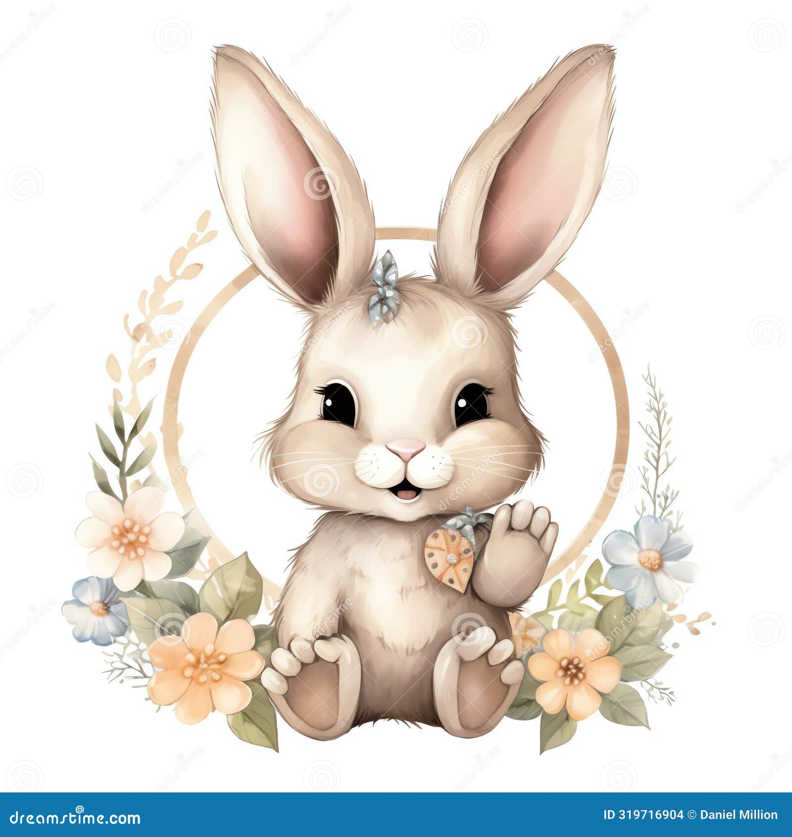 Cute Bunny with Peace Sign Watercolor Illustration Stock Illustration ...