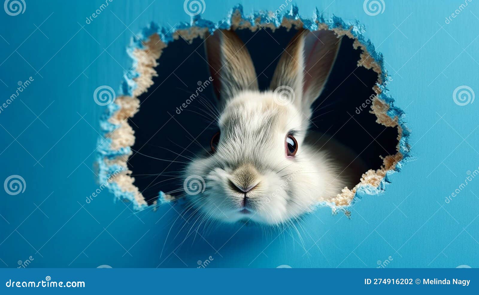 Cute Bunny Peaking Out of a Blue Hole Generative AI Stock Illustration ...