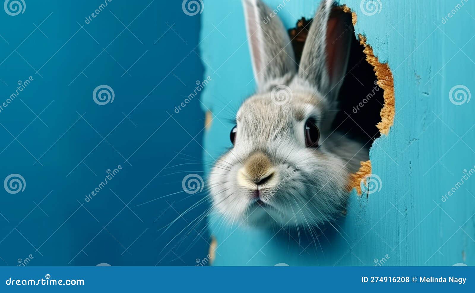 Cute Bunny Peaking Out of a Blue Hole Generative AI Stock Photo - Image ...