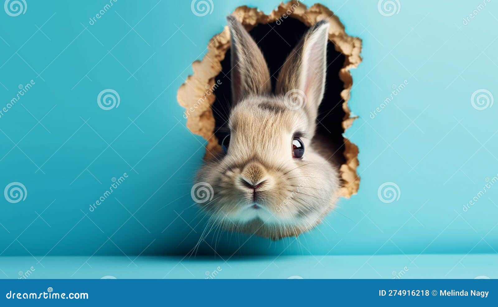 Cute Bunny Peaking Out of a Blue Hole Generative AI Stock Illustration ...