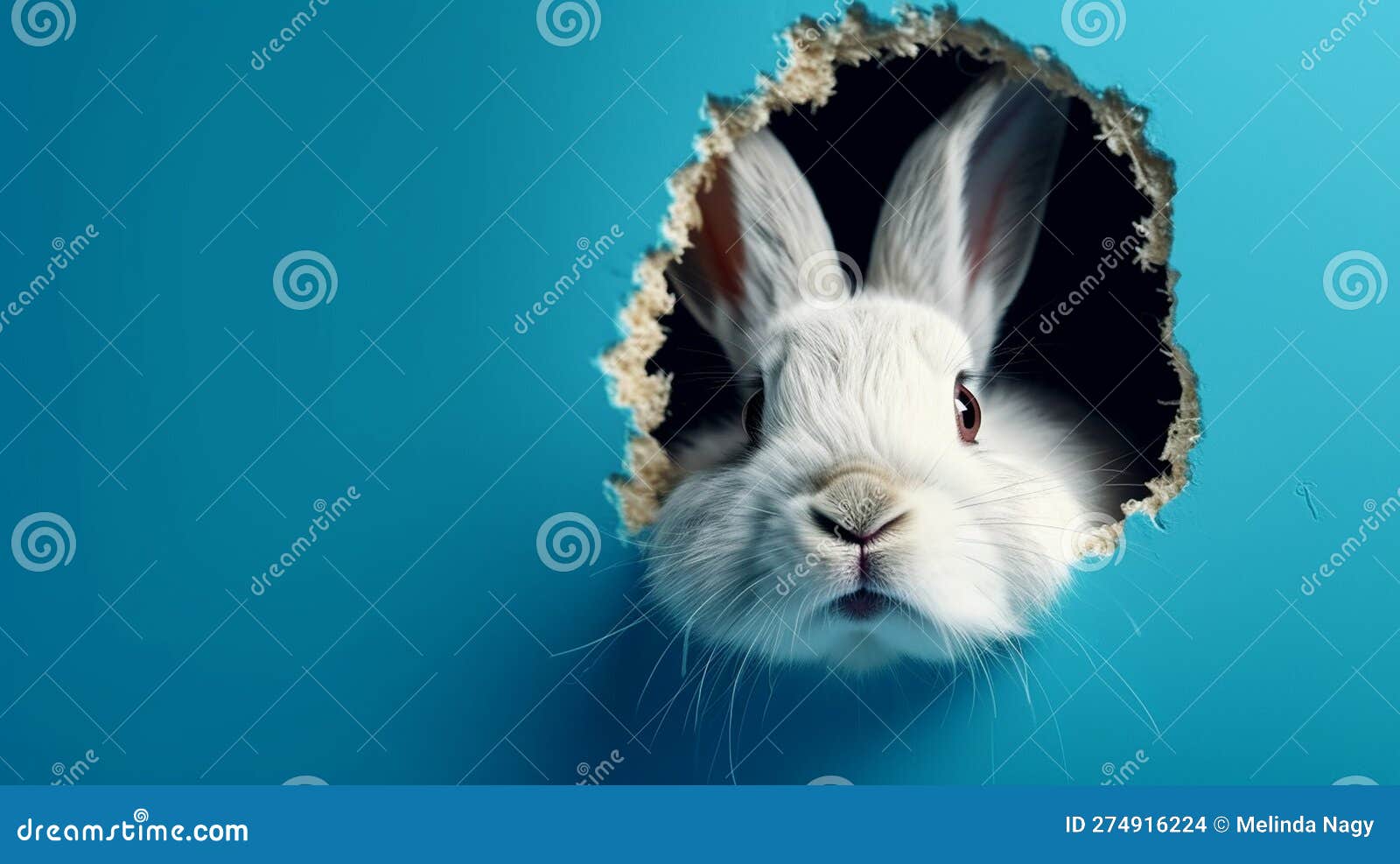 Cute Bunny Peaking Out of a Blue Hole Generative AI Stock Photo - Image ...