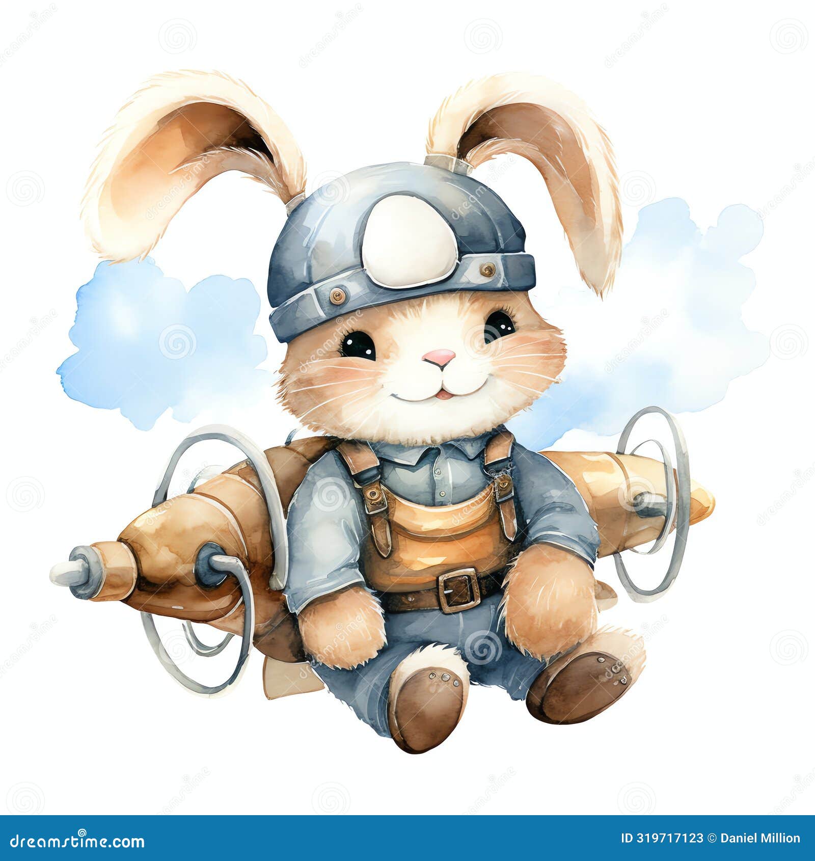 Cute Bunny with Pilot Plane Watercolor Illustration Stock Illustration ...