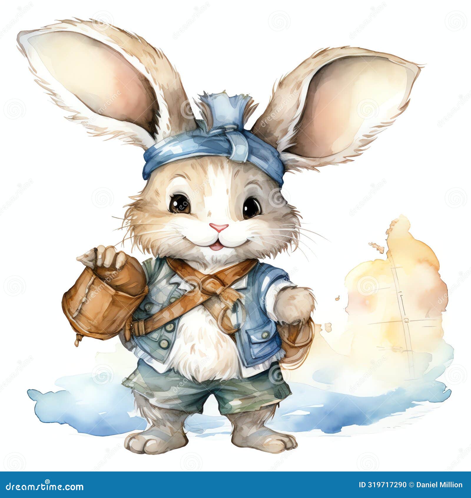 Cute Bunny with Pirate Map Watercolor Illustration Stock Illustration ...