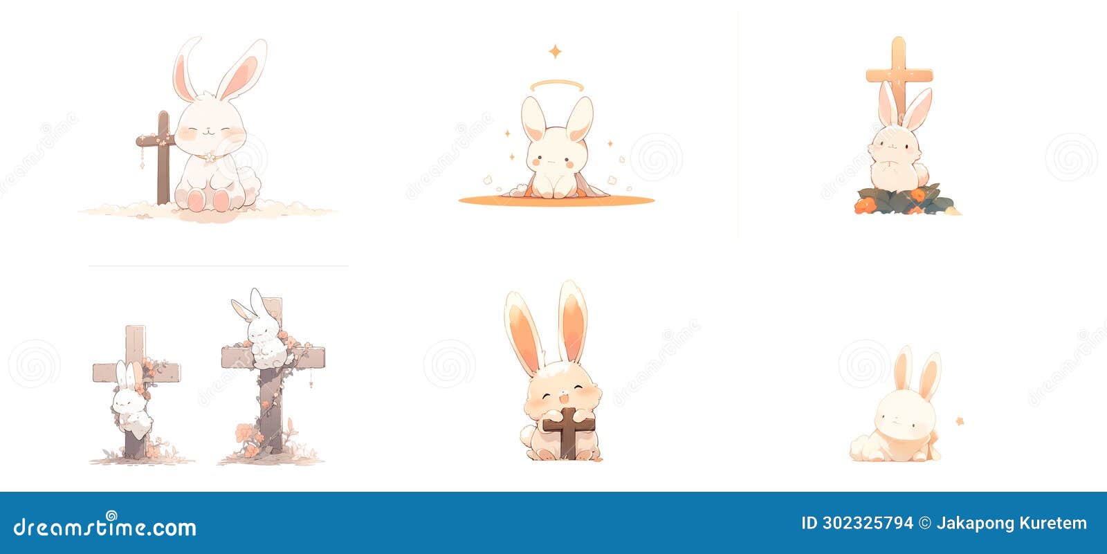 Cute Bunny Priest Praying on Png Background. Stock Illustration ...