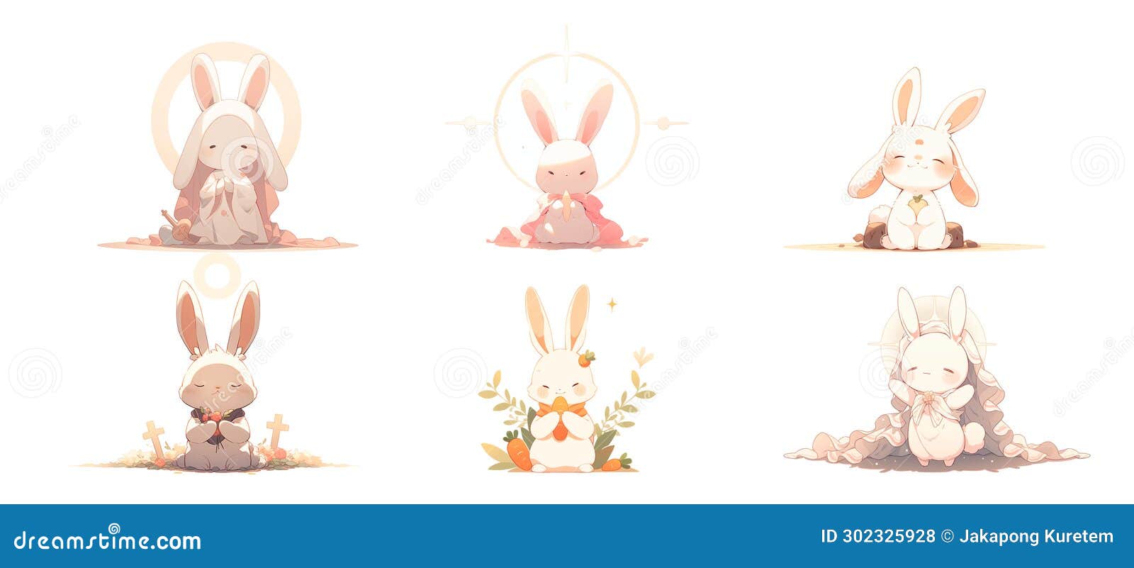 Cute Bunny Priest Praying on Png Background. Stock Illustration ...