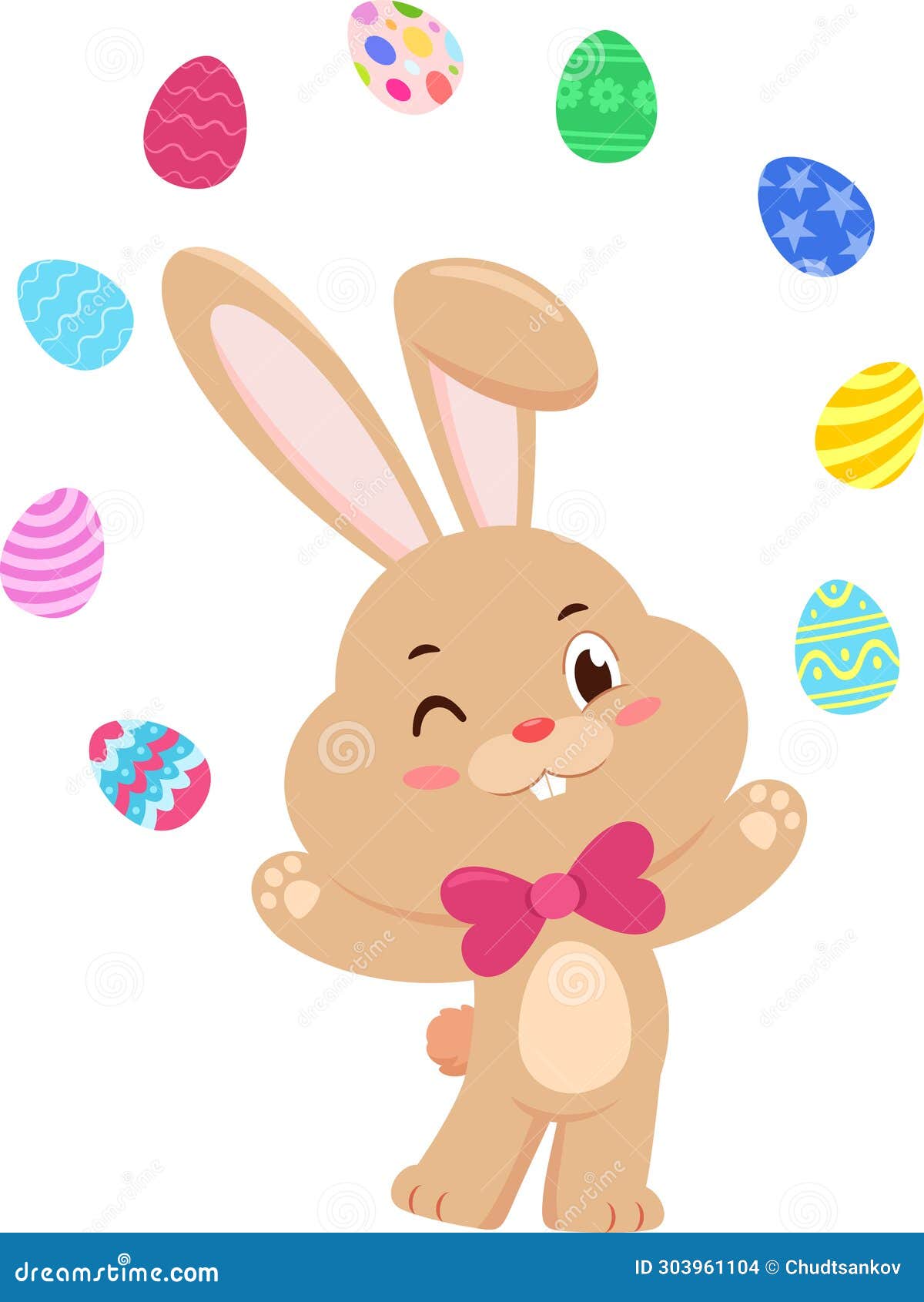 Cute Bunny Rabbit Cartoon Character Juggling with Easter Eggs Stock ...