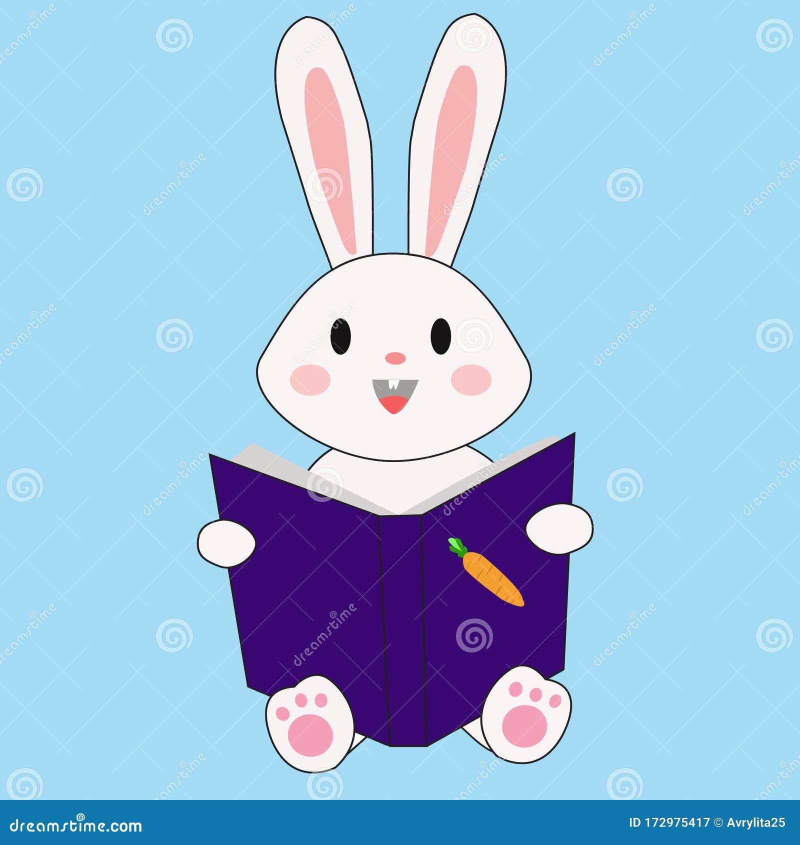 Cute Bunny Rabbit Cartoon Read a Book Vector Stock Vector ...