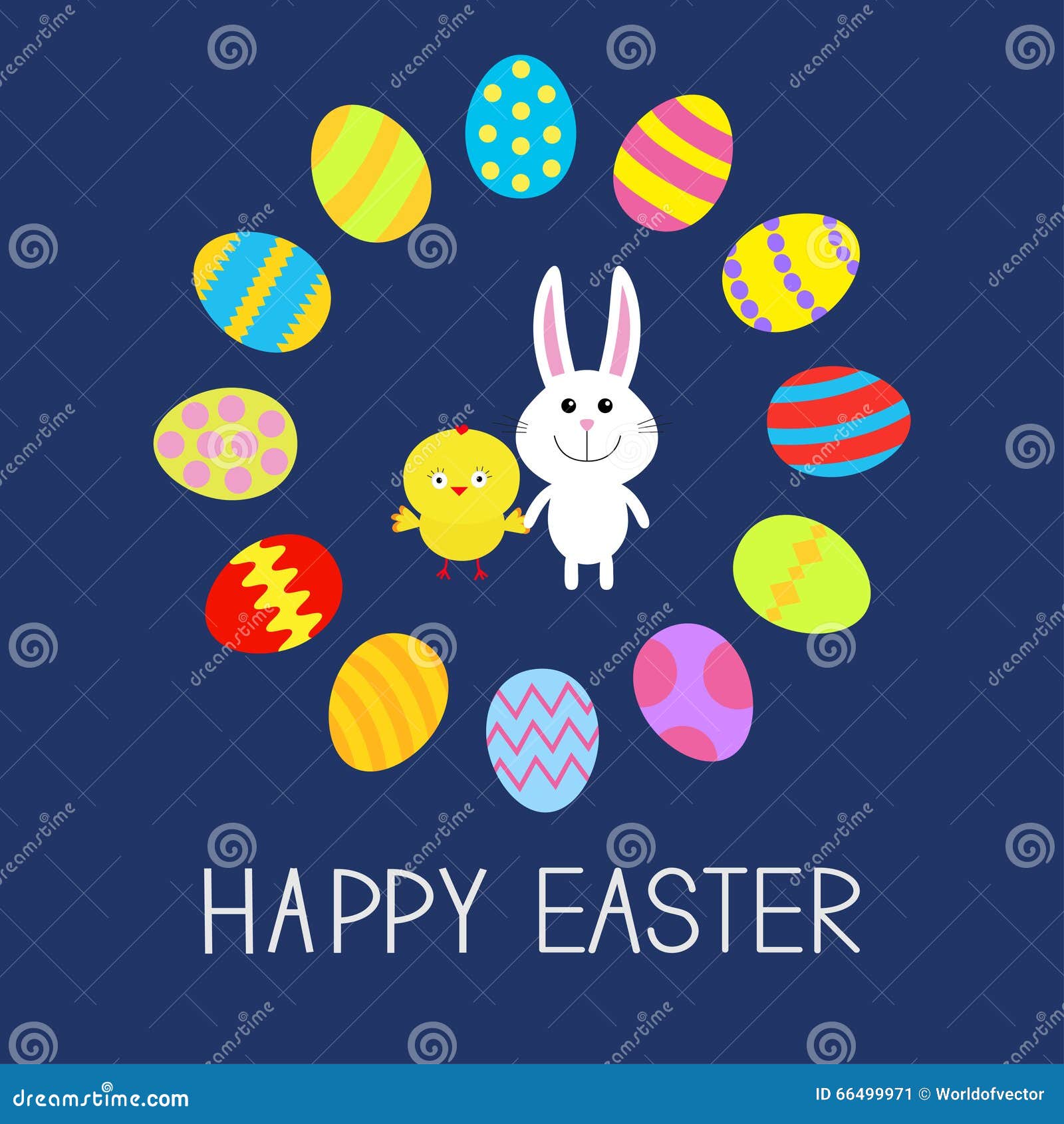 Cute Bunny Rabbit and Chicken Round Egg Frame. Happy Easter. Flat ...