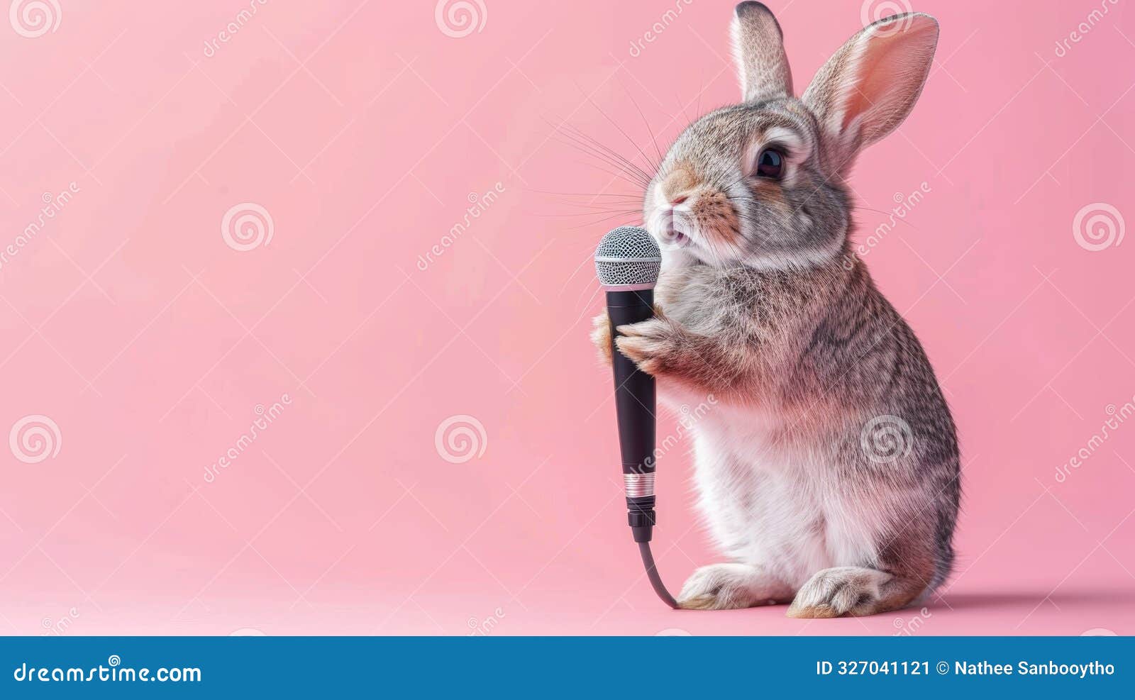 A Cute Bunny Rabbit Holds a Microphone in Front of a Pink Background ...