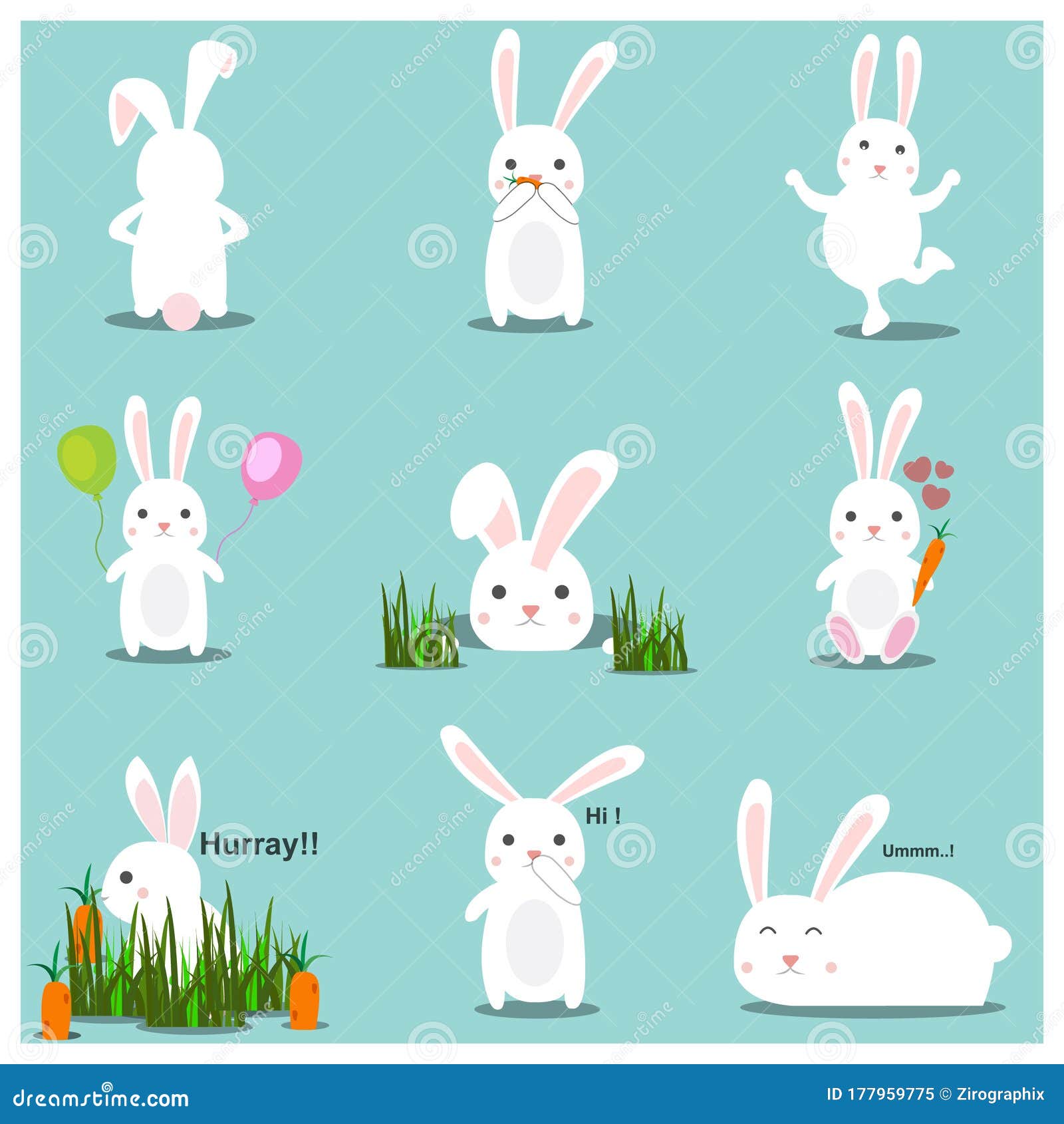 Cute Bunny Rabbit Icons Set Design Stock Vector - Illustration of ...
