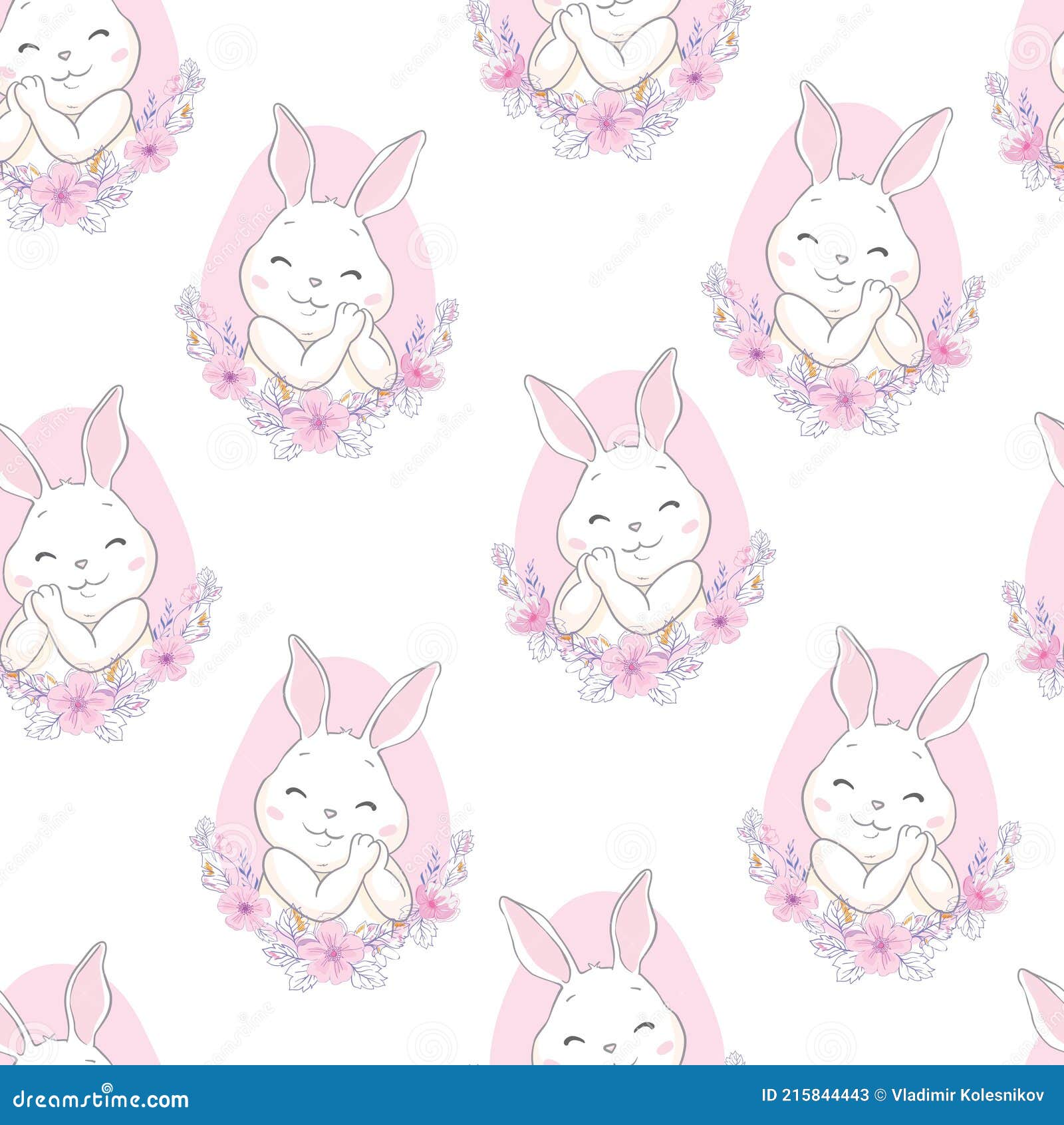 Cute Bunny Rabbit Seamless Pattern Vector Background Stock Vector ...