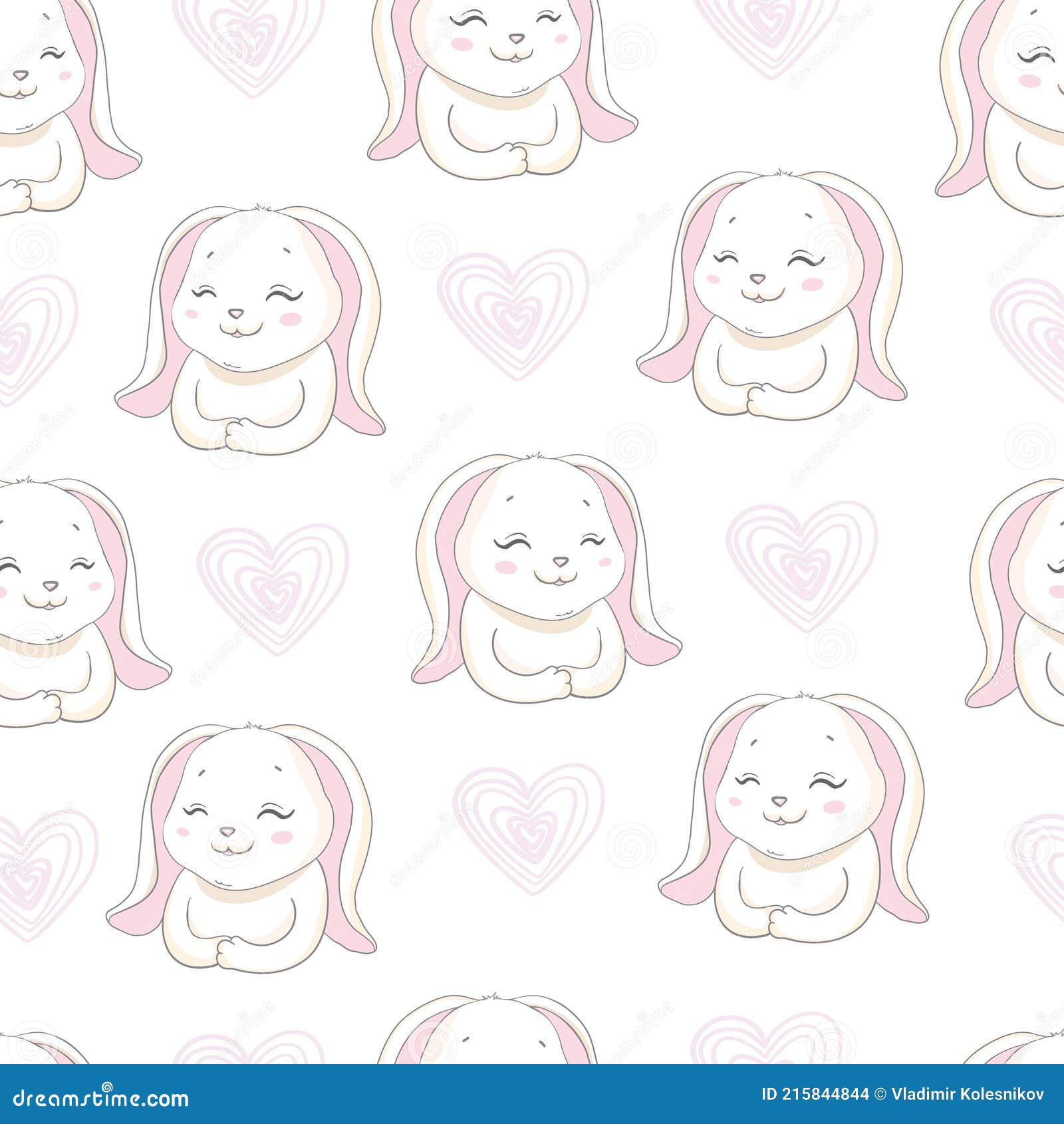 Cute Bunny Rabbit Seamless Pattern Vector Background Stock Vector ...