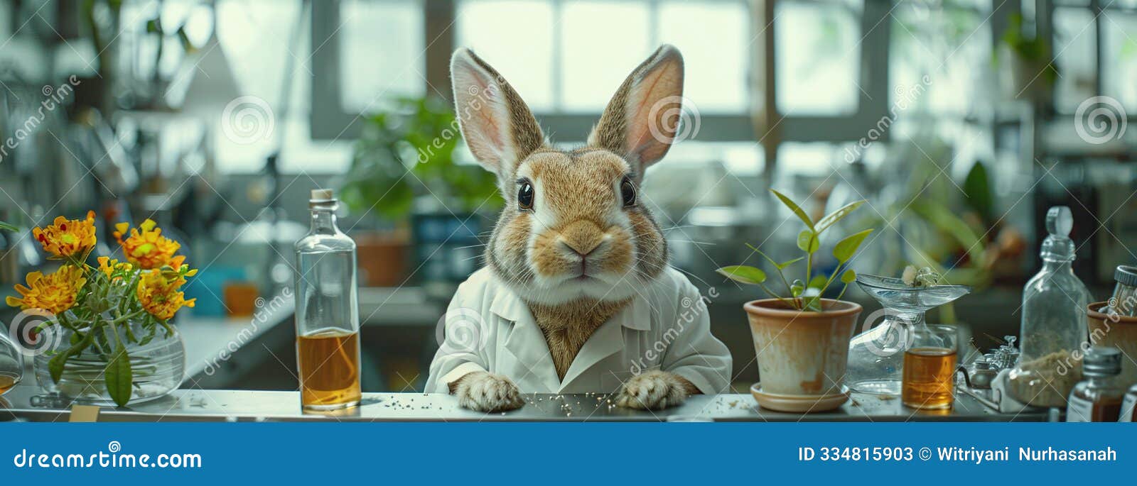 A Curious Bunny Scientist in a Laboratory Stock Illustration ...