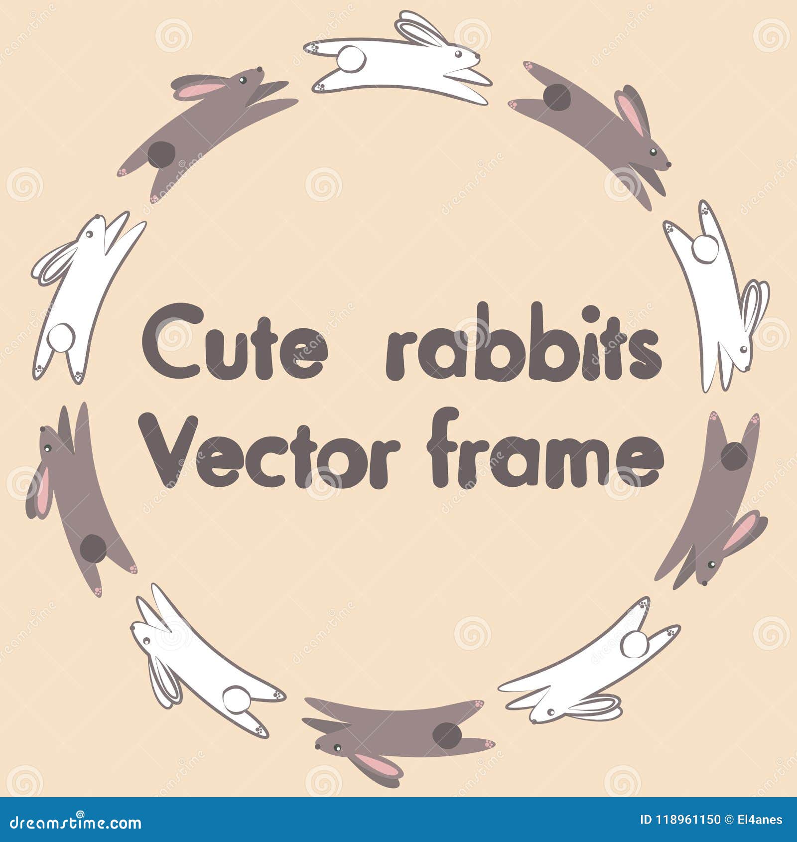 Cute Bunny Rabbits Round Frame Stock Vector - Illustration of animal ...