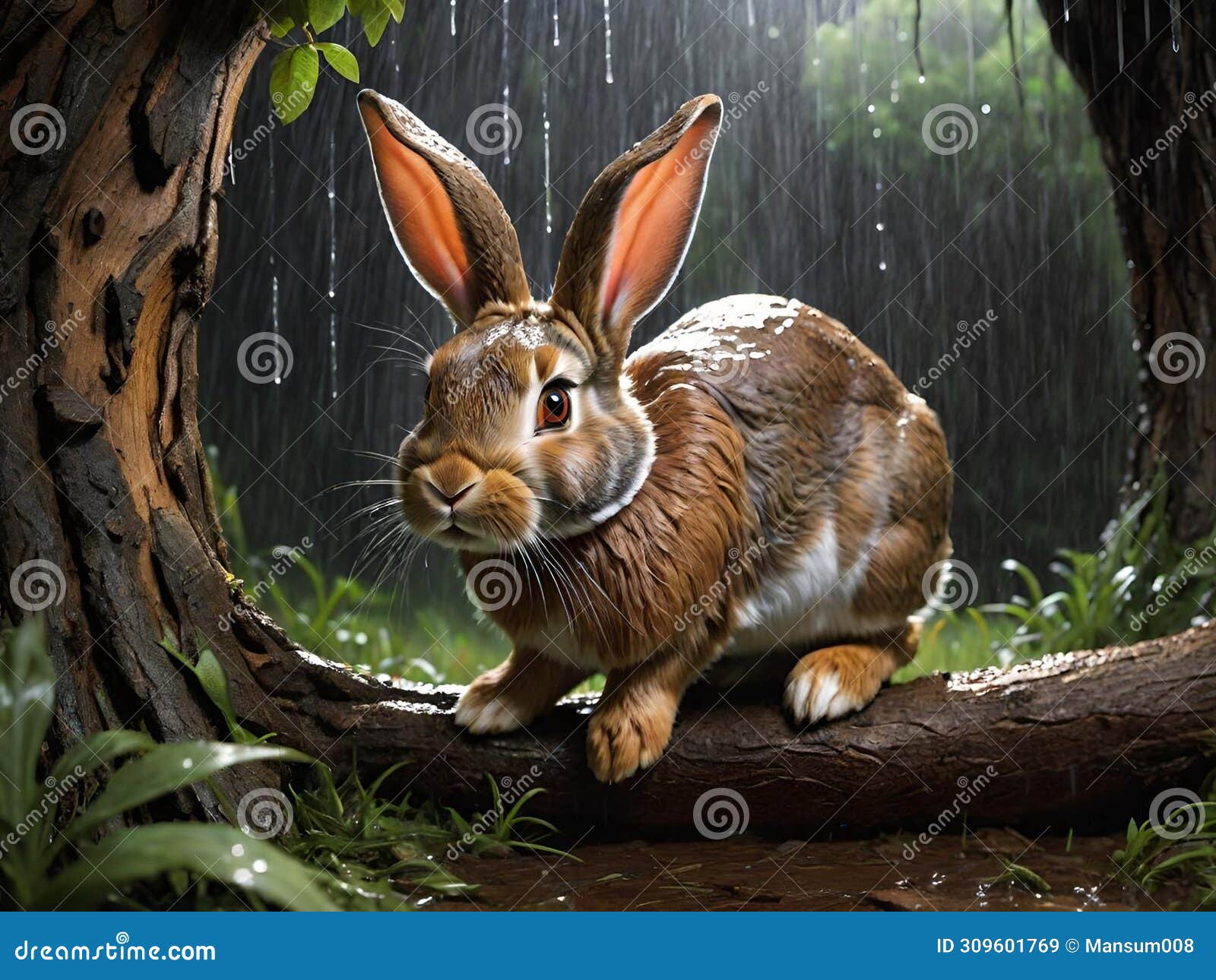 Cute bunny in the rain stock illustration. Illustration of brown ...