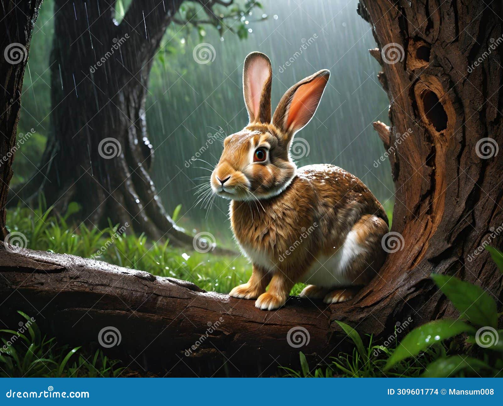 Cute bunny in the rain stock illustration. Illustration of adorable ...