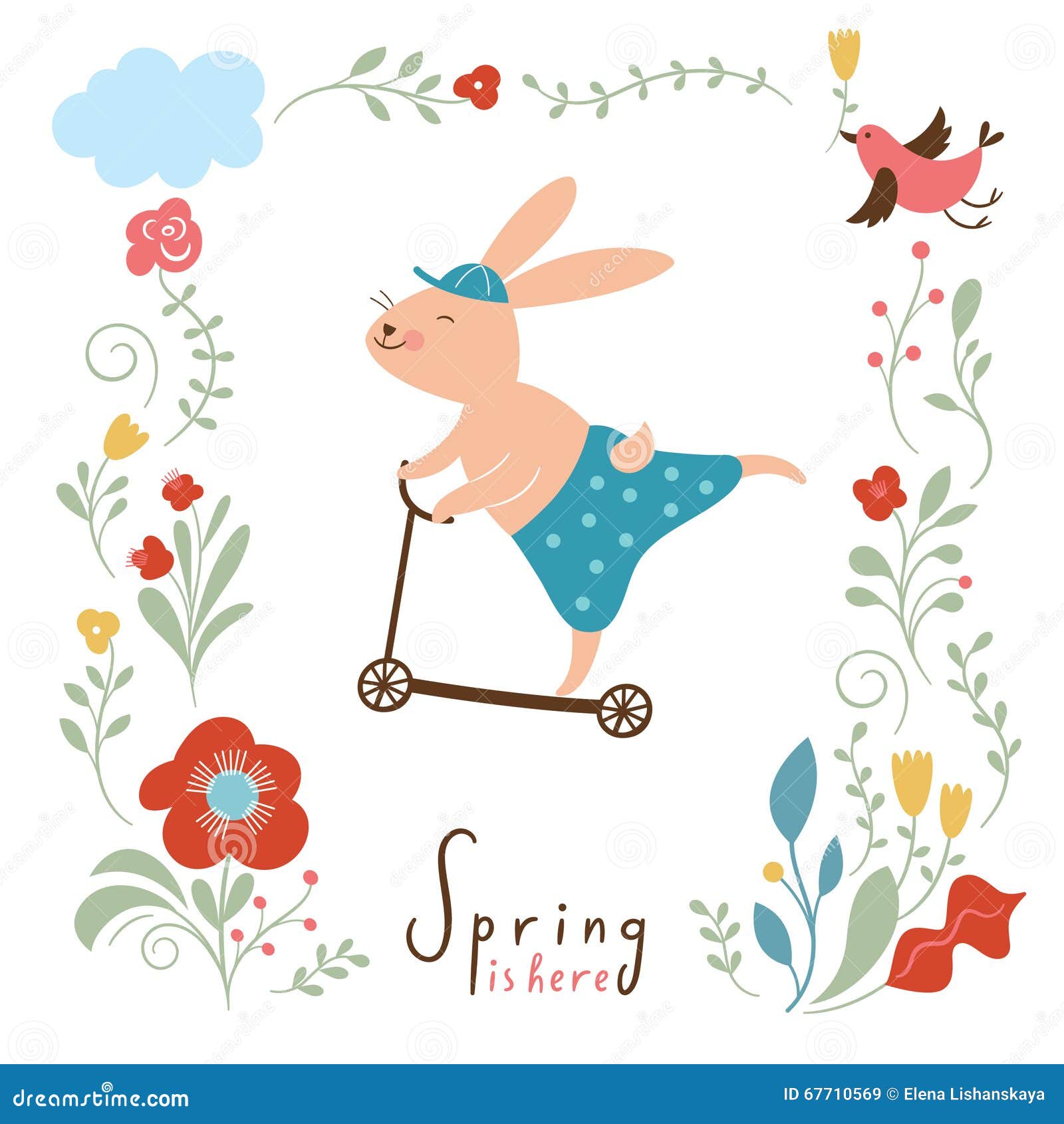 Cute bunny rides by cycle stock vector. Illustration of events - 67710569