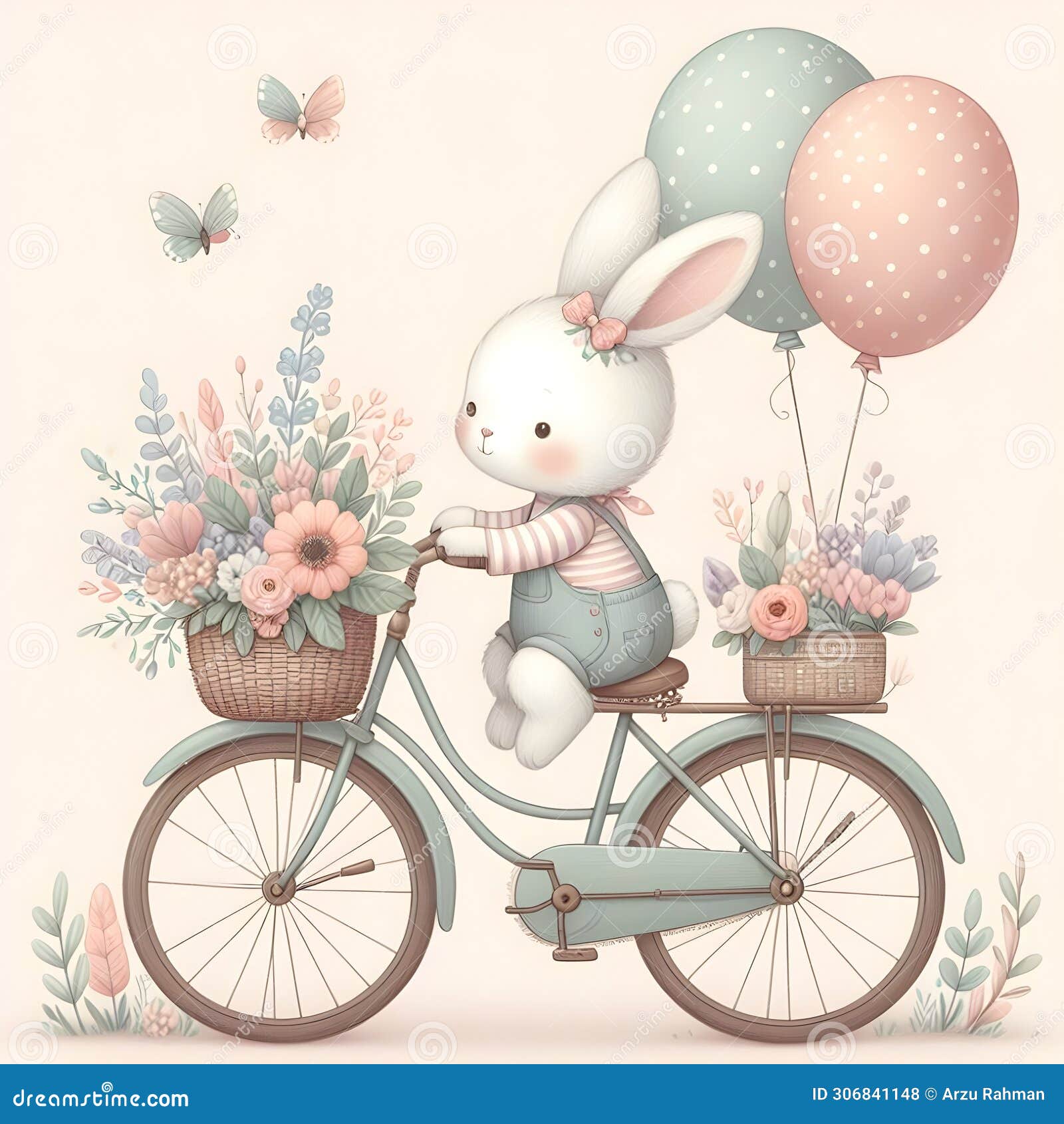 Cute bunny riding bicycle stock illustration. Illustration of painting ...